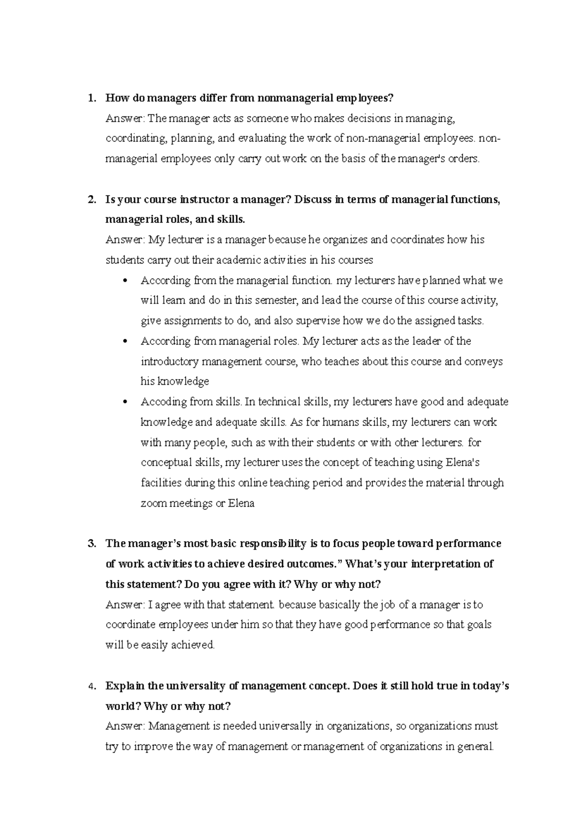 1. How do managers different from nonmanagerial employees? - Pengantar ...