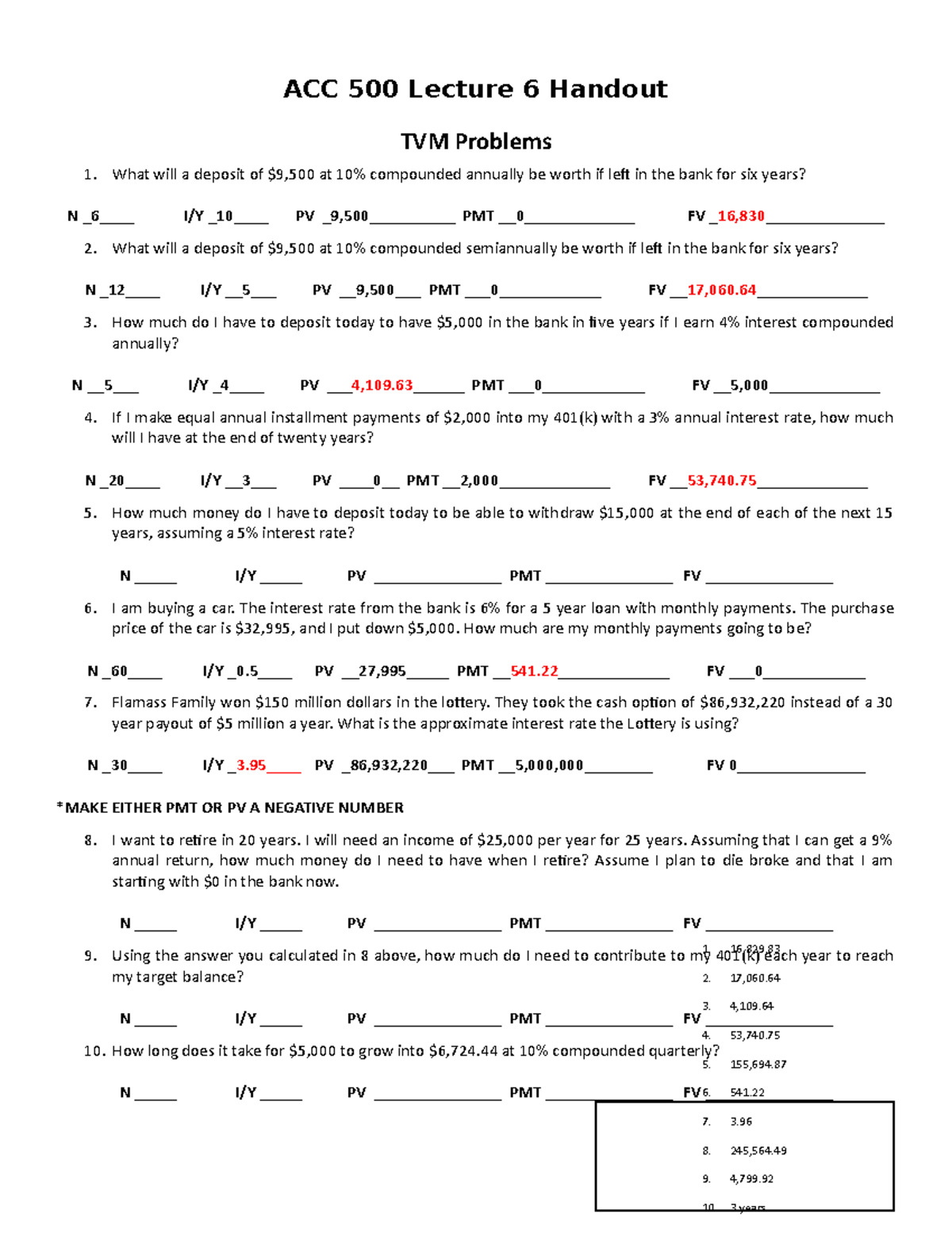 Lecture 6 Handout - TVM problems, Installment Notes Payable, Bonds ...
