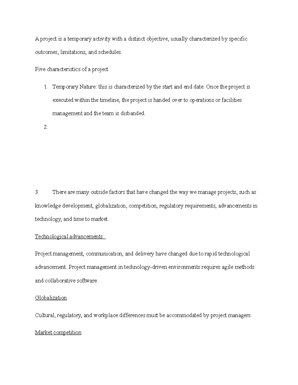 Week 1 - Project management - A project is a temporary activity with a distinct objective ...