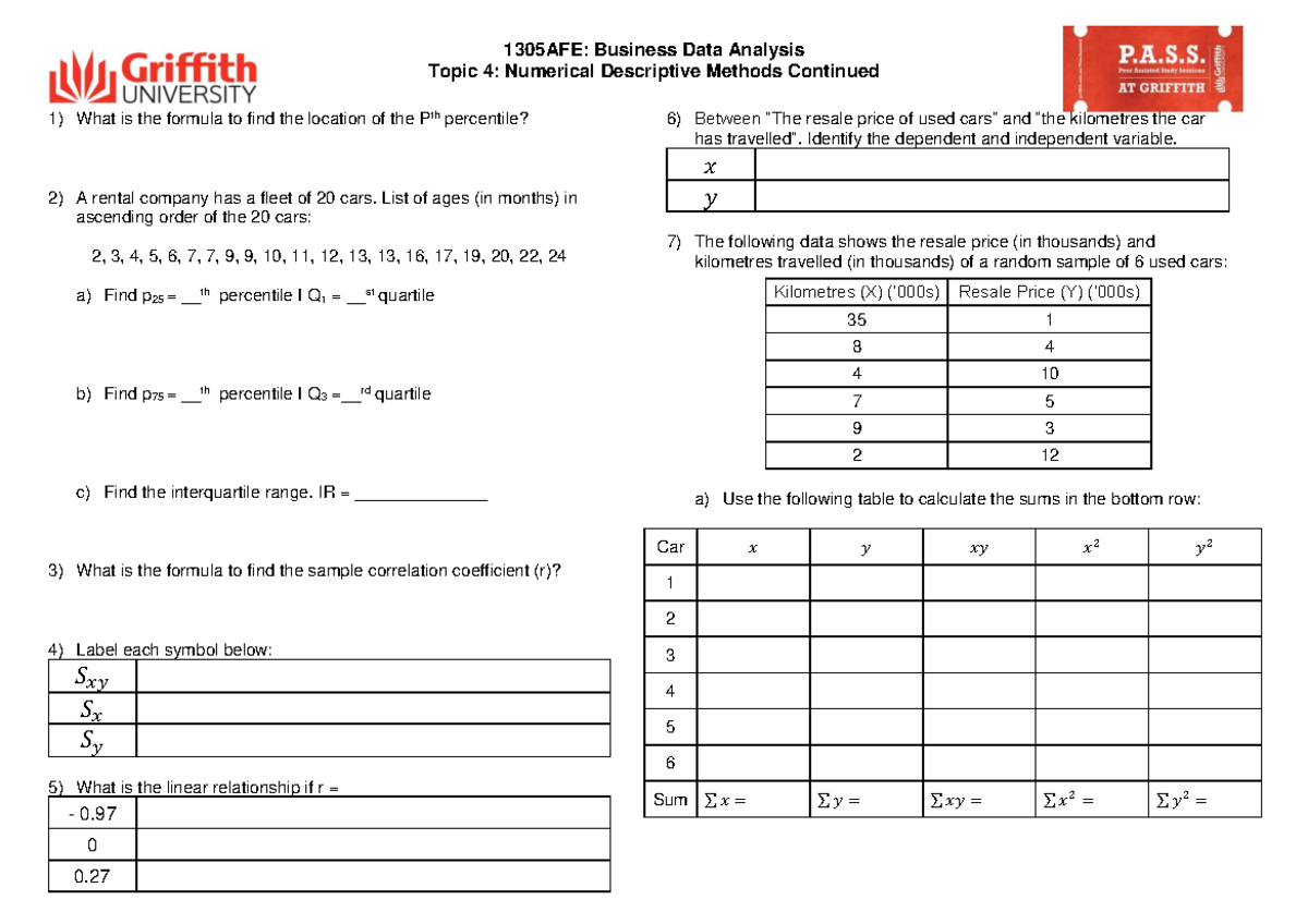 Business Data W5 Worksheet - 1305AFE: Business Data Analysis Topic 4 ...