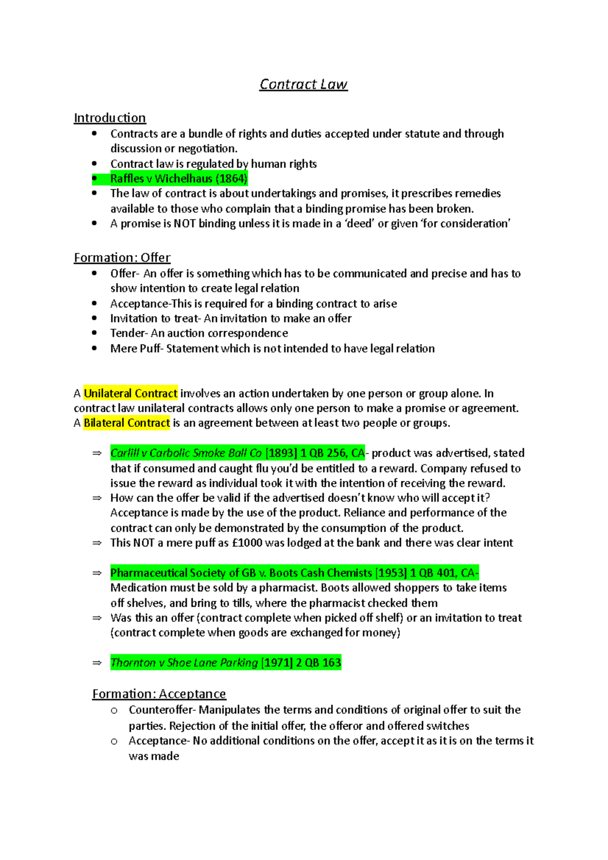Contract Law notes first introduction - Contract Law Introduction ...