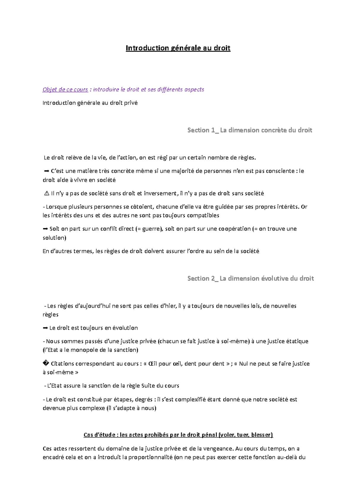 Introduction générale au droit - Introduction générale au droit Objet de ce cours : introduire ...