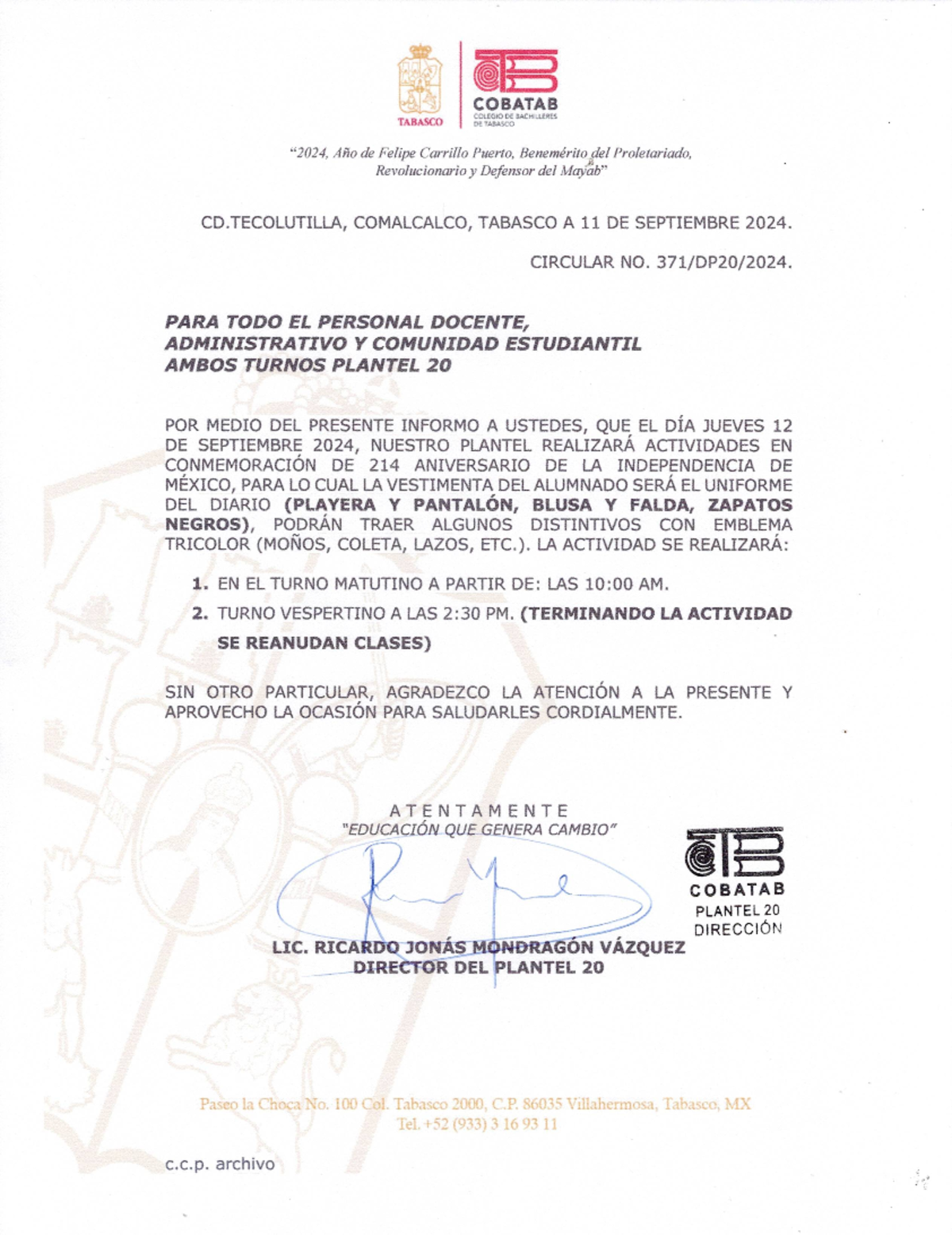 Circubdnsmsmlar No 371 - COBATAB COLEGIO DE BACHILLERES TABASCO DE ...