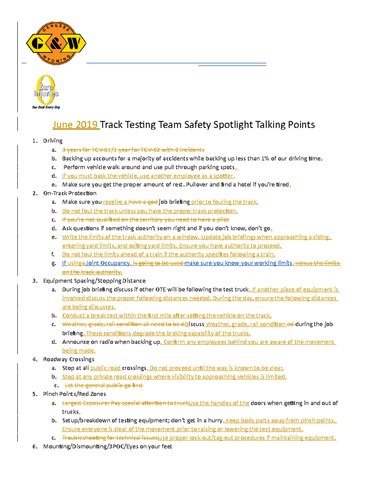 Safety Spotlight Talking Points (05-24-2019 ) - June 2019 Track Testing ...