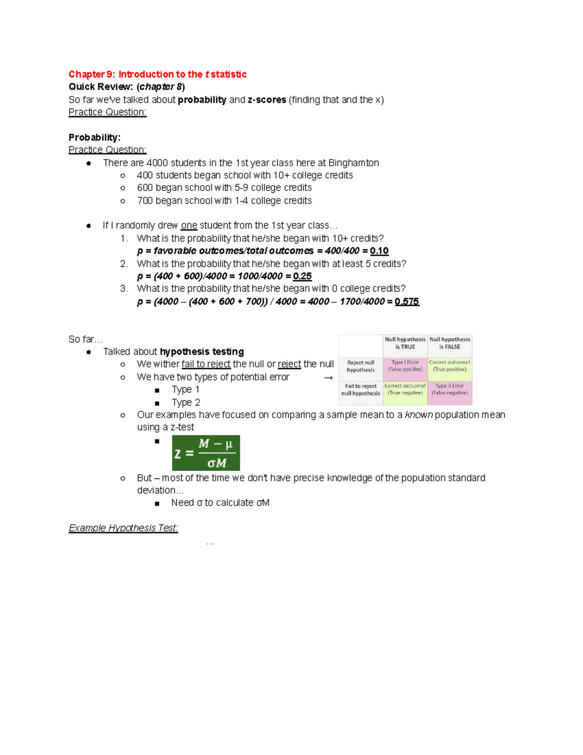 Chapter 9 Introduction to the t statistic - Chapter 9: Introduction to the t statistic Quick ...