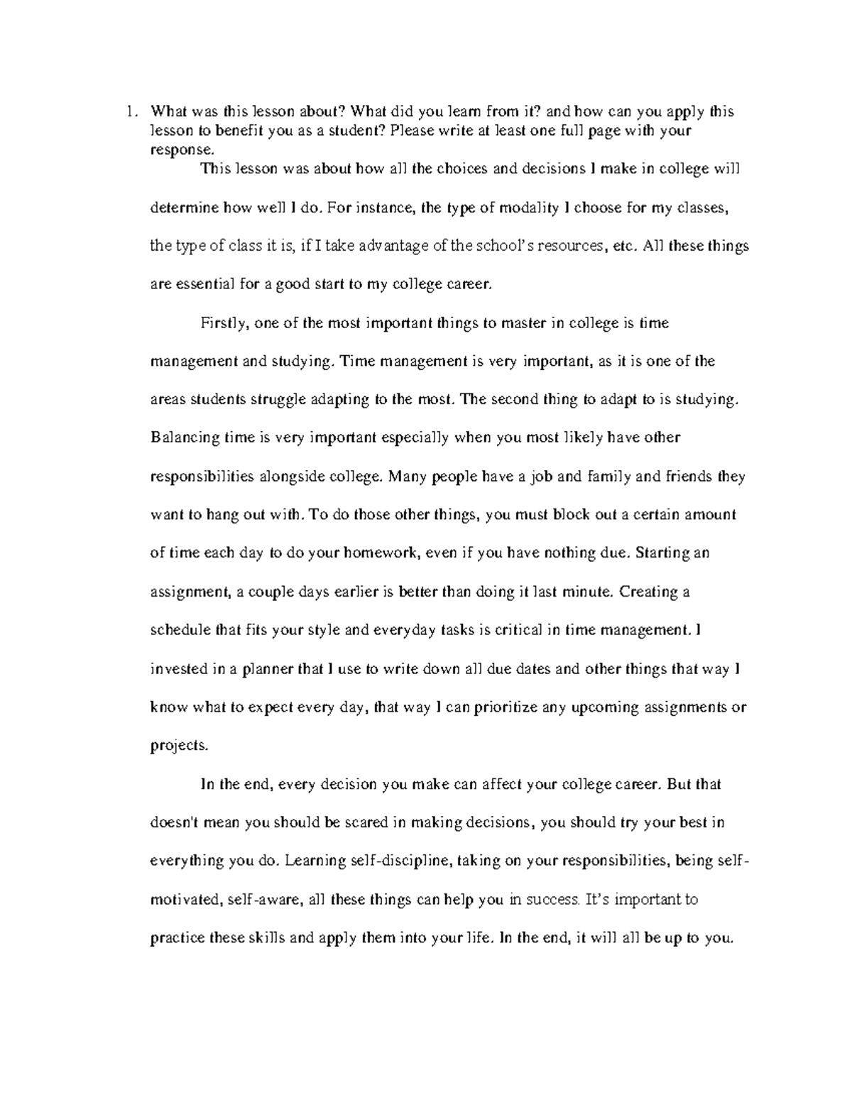 COL 101 Week 3 Assignment - What was this lesson about? What did you learn from it? and how can ...