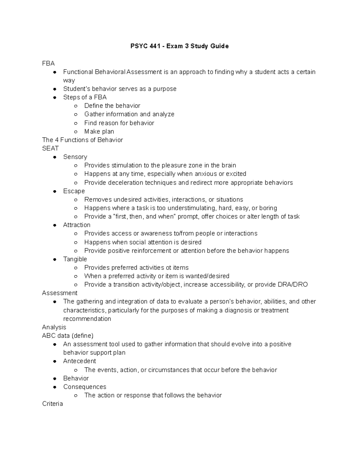 Exam 3 Study Guide - Learning Psychology 441 - PSYC 441 - Exam 3 Study ...