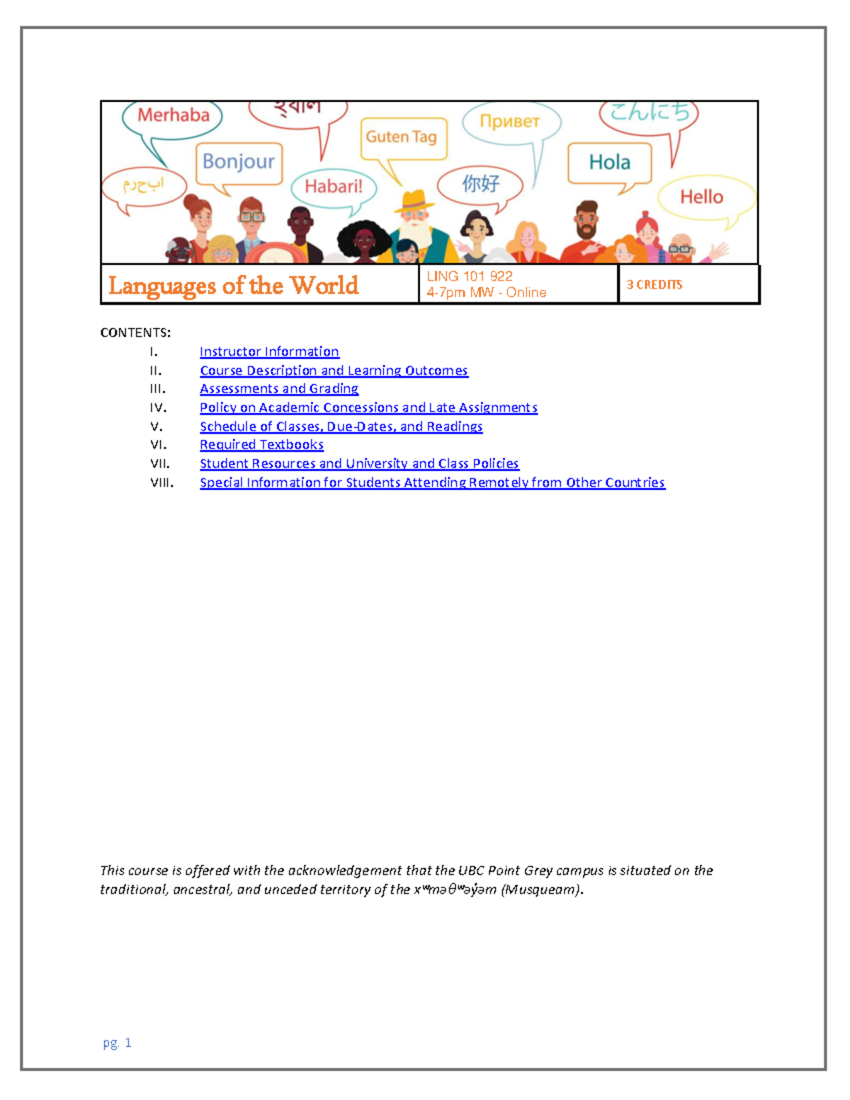 LING-101-922-2023- Syllabus Jul 5 Ver - Languages of the World LING 101 ...