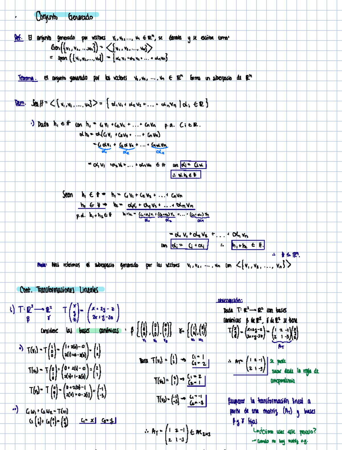 Tercer Parcial Algebra Lineal - Conjunto Generado Del El Conjunto ...