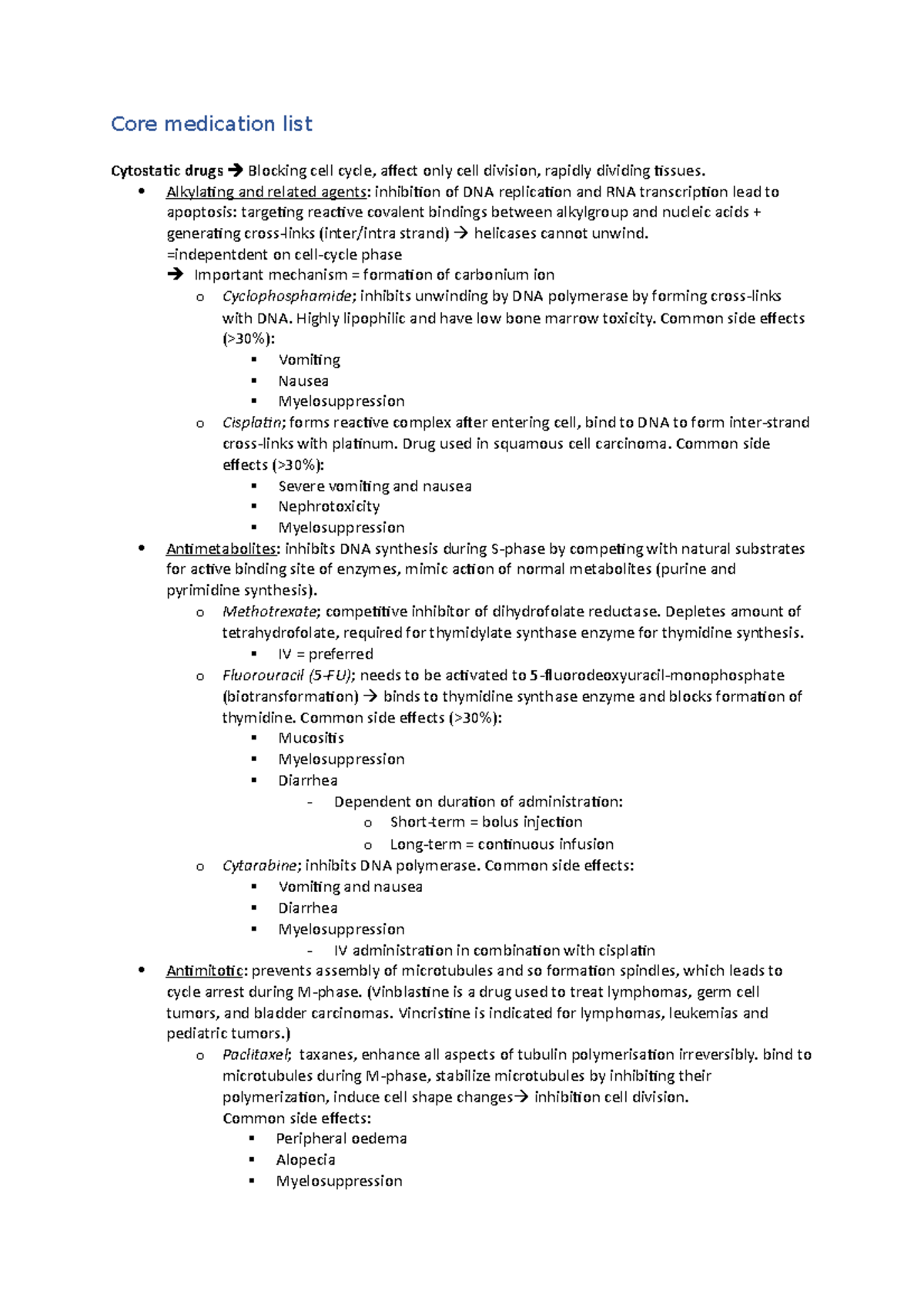 Core medication list mod2 - Core medication list Cytostaic drugs ...