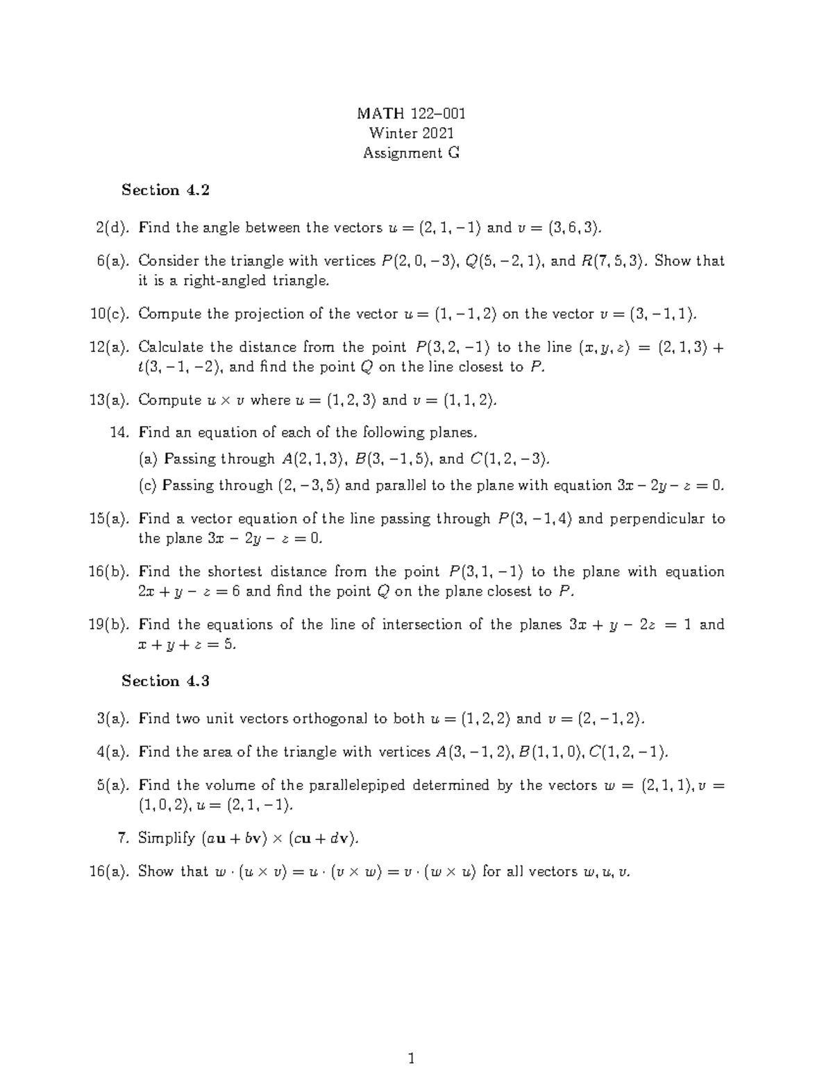 Math 122 Practice assignment 7 - MATH 122– Winter 2021 Assignment G Section 4. 2(d). Find the ...