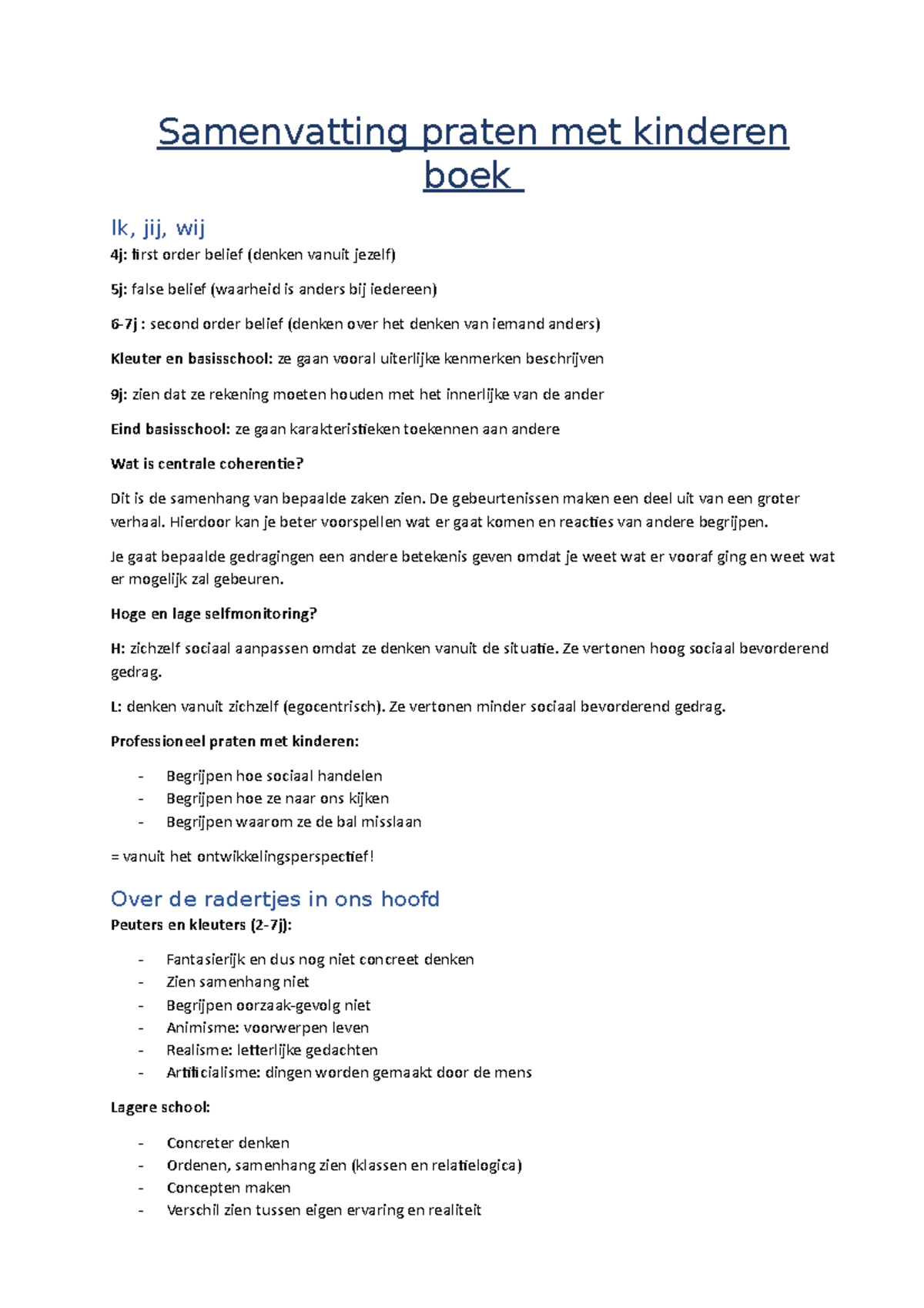 Samenvatting praten met kinderen boek - Samenvatting praten met kinderen boek Ik, jij, wij 4j ...