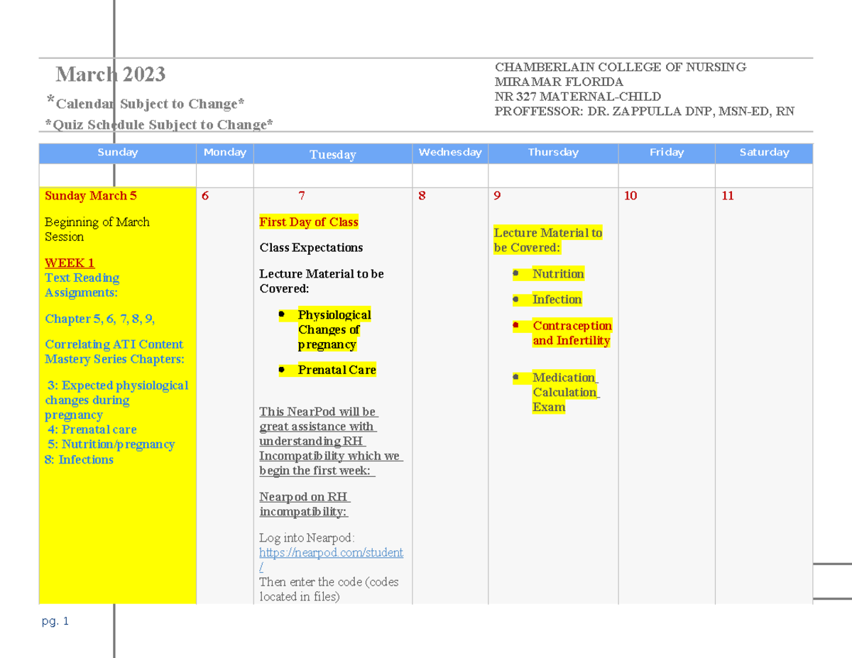 1. NR 327 March 2023 Calendar Tue Thurs Version 1 - March 2023 Calendar ...