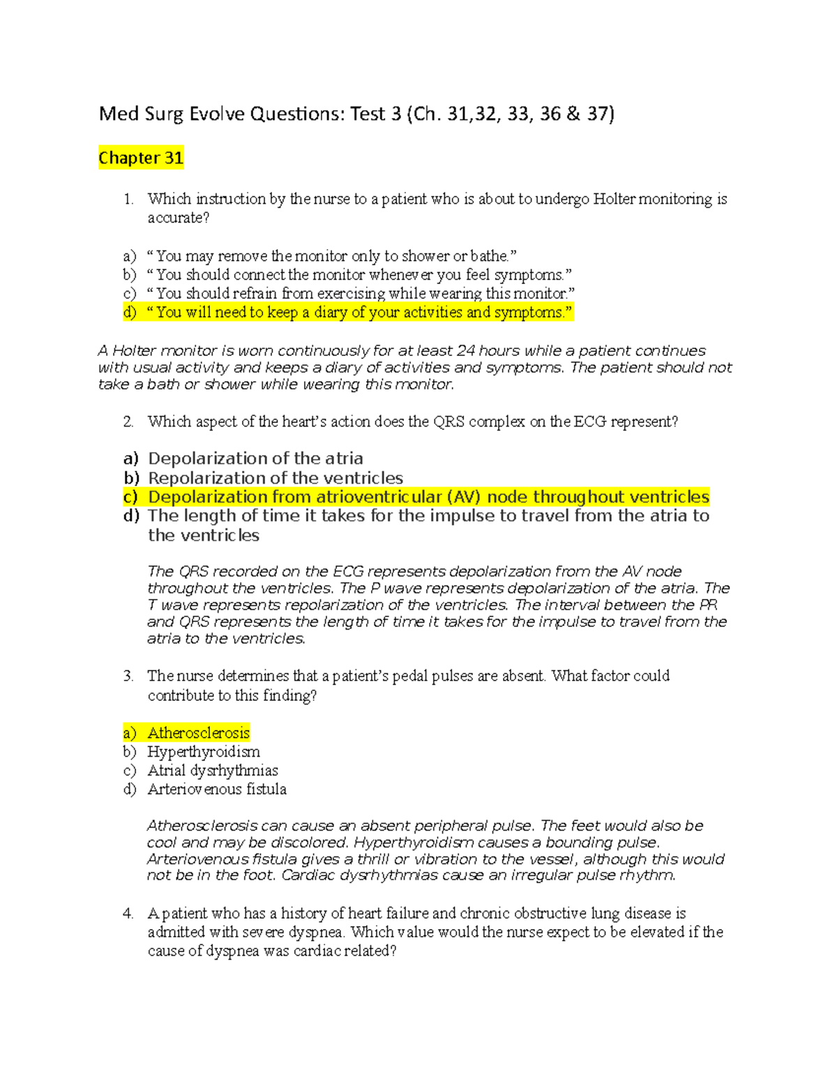 Med Surg test 3 Evolve Questions - Med Surg Evolve Questions: Test 3 ...