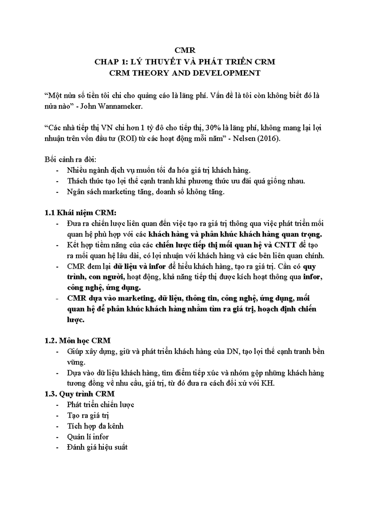 CMR CHAP 1 CRM Theory AND Development - CMR CHAP 1: LÝ THUYẾT VÀ PHÁT ...
