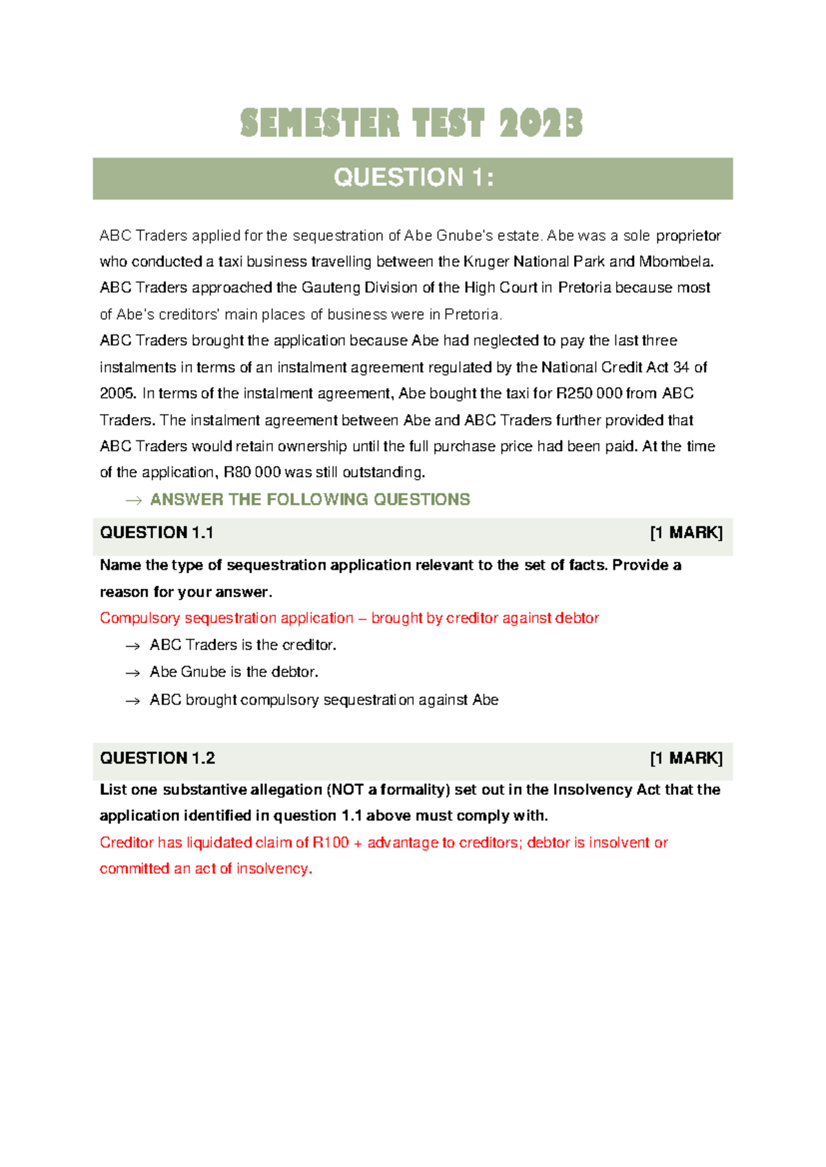 Questions and Answers of Semester tests and Exams to practise ...