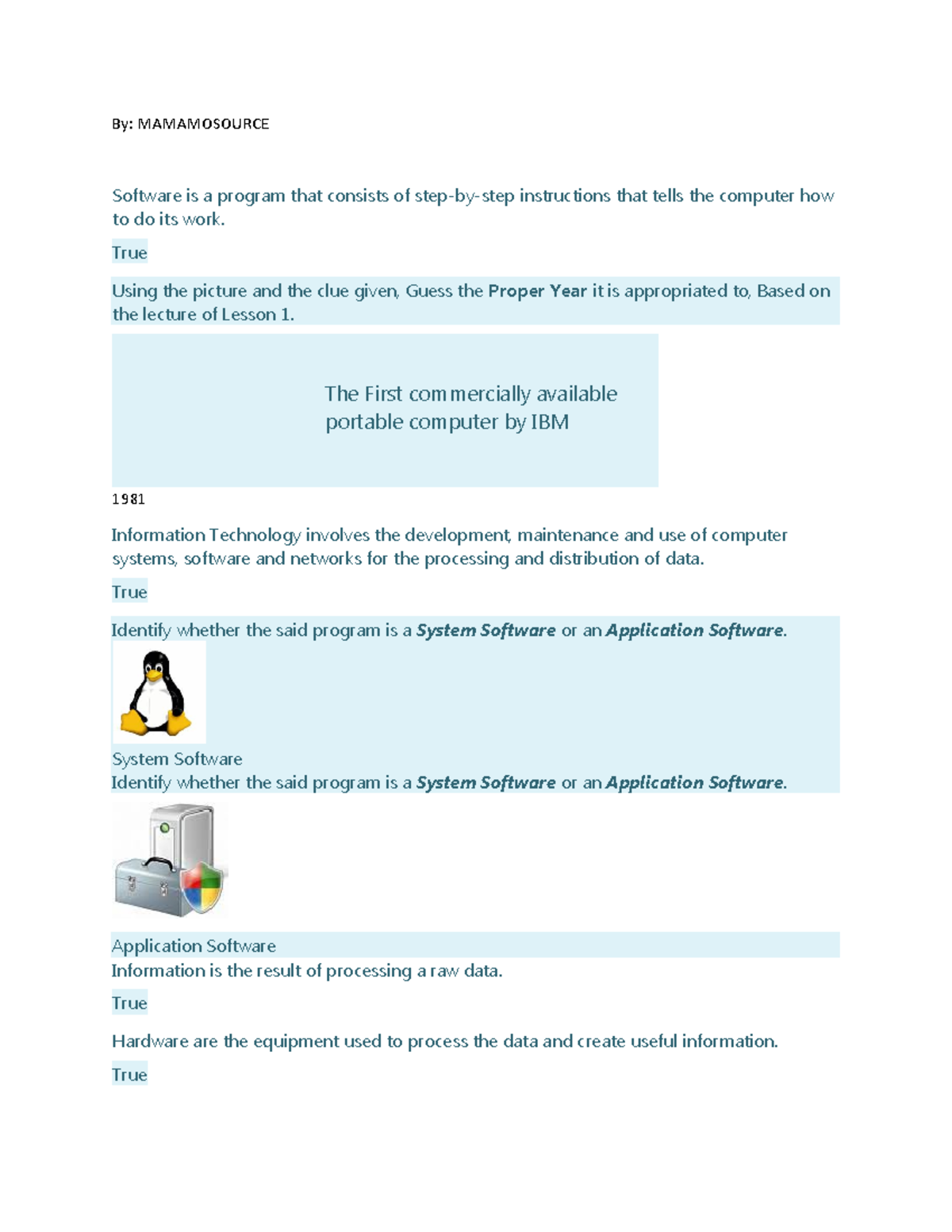 Pdfcoffee - PDF - By: MAMAMOSOURCE Software is a program that consists ...