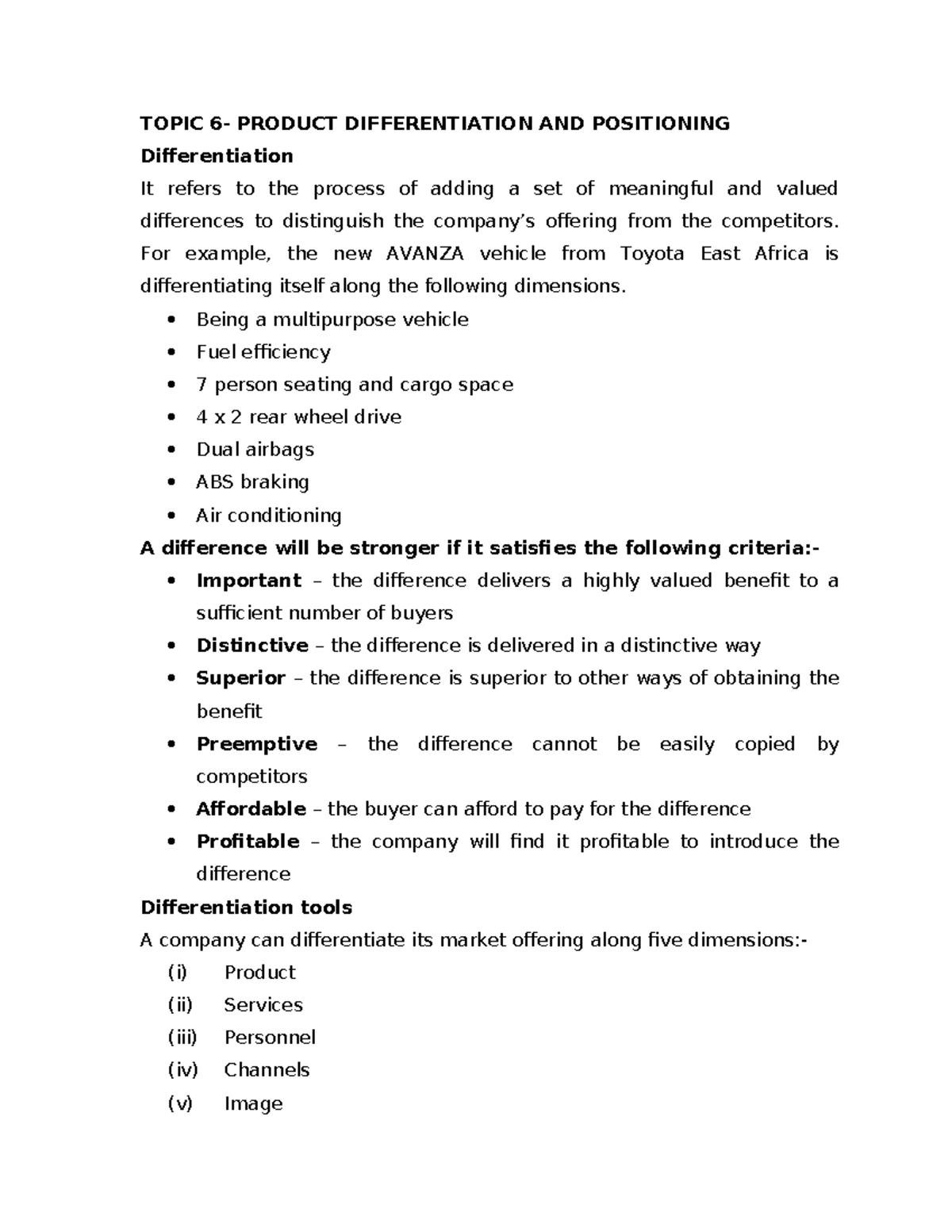 Topic 6- Product Differentiation AND Positioning - TOPIC 6- PRODUCT DIFFERENTIATION AND ...