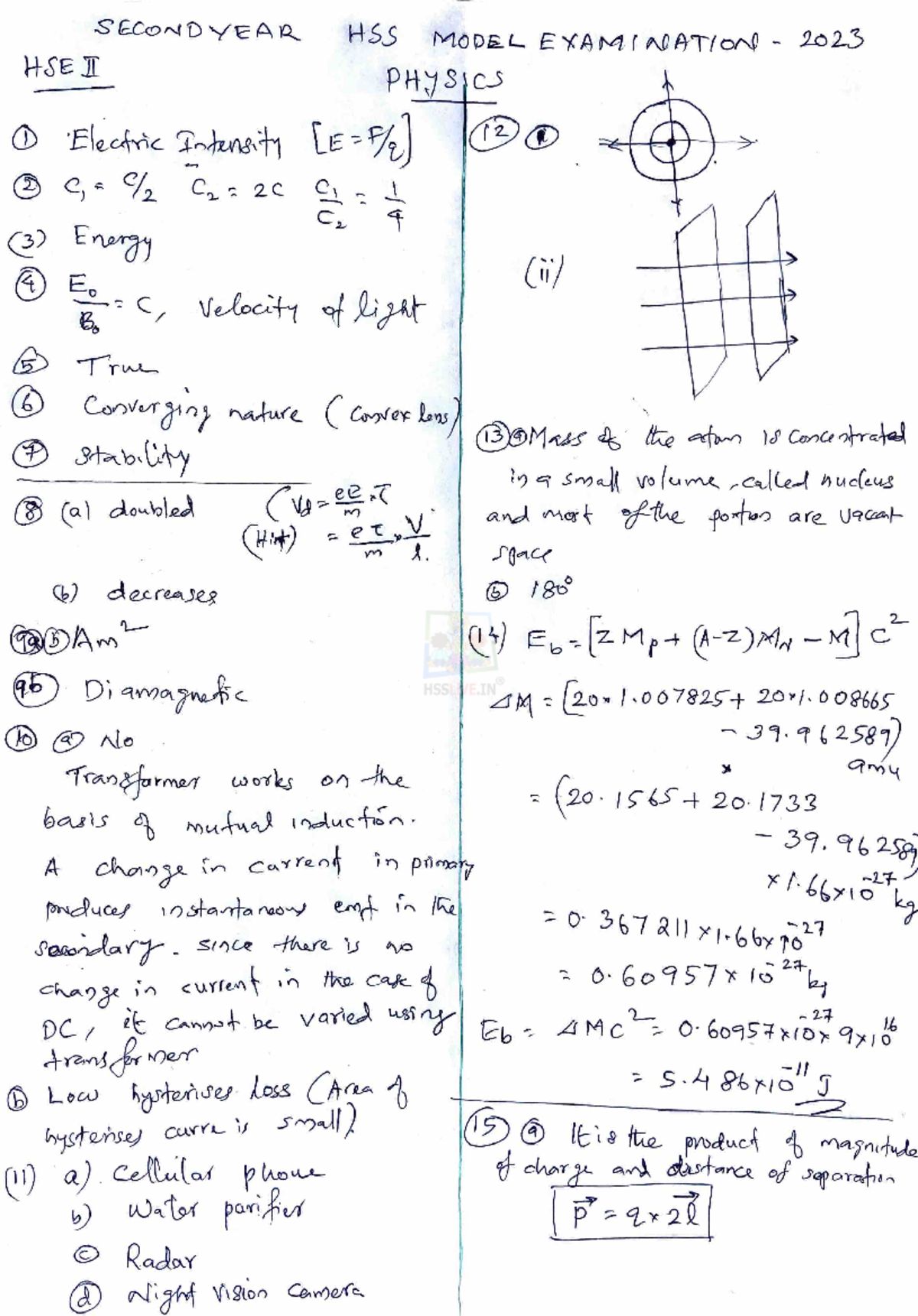 physics exam notes - SECONDYEAR HSS MODEL EXAMINATION 2023 HSE II ...