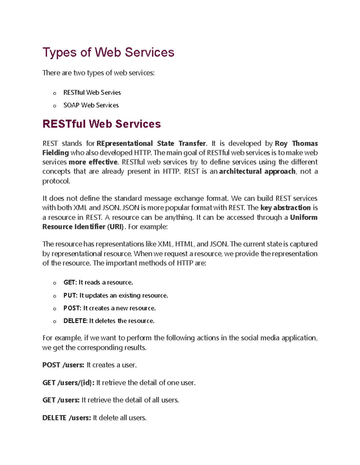 Types of Web Services - study well - Types of Web Services There are ...