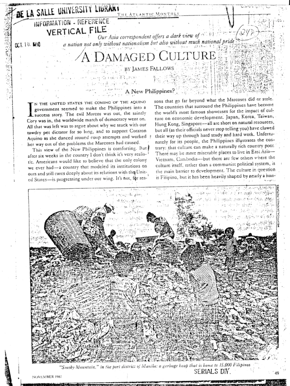 A Damaged Culture by James Fallows the A - Filipinolohiya - Studocu