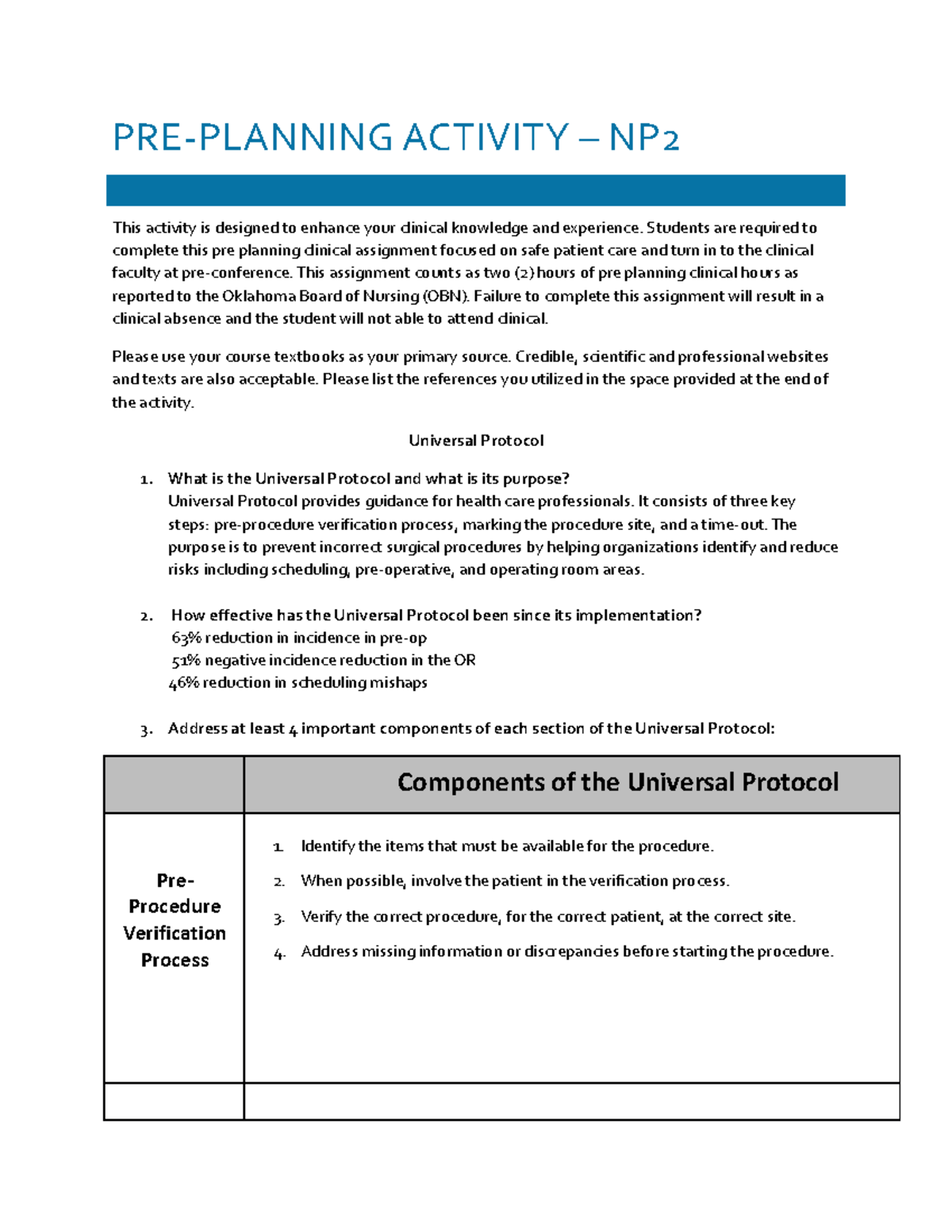 NP 2 Pre-Plan Universal Protocol - PRE-PLANNING ACTIVITY – NP This ...