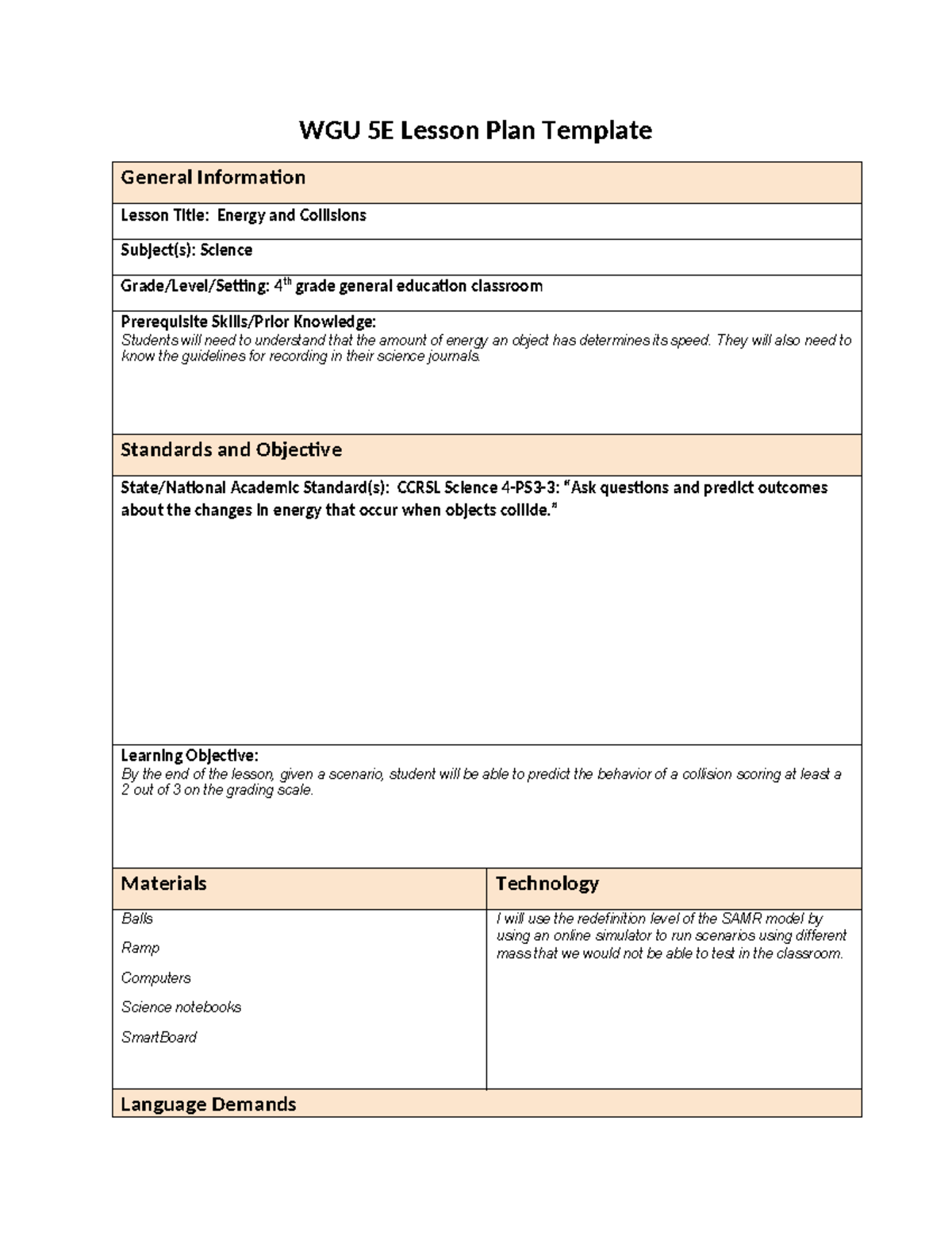 WGU 5E Lesson plan - They will also need to know the guidelines for ...