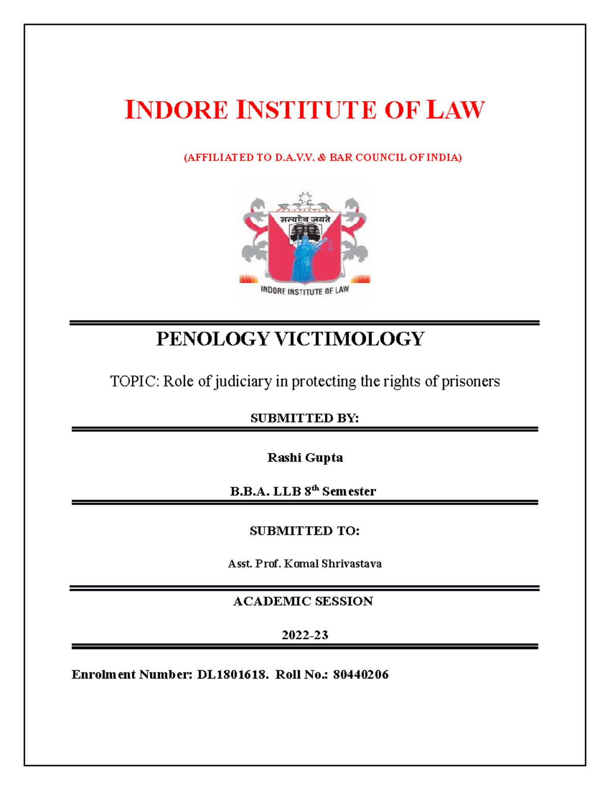Penology - INDORE INSTITUTE OF LAW (AFFILIATED TO D.A.V. & BAR COUNCIL ...