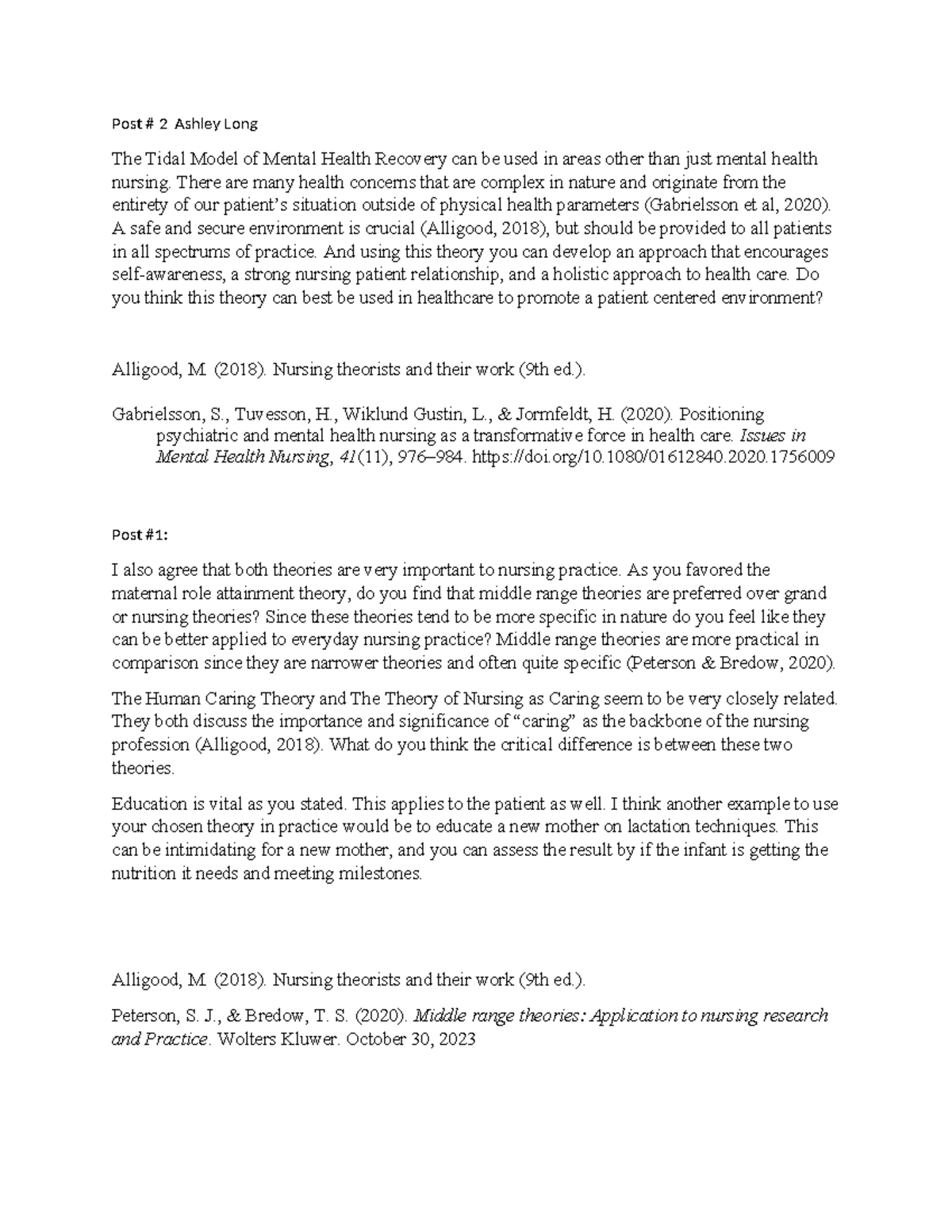 Week 2 replies - postings - Post # 2 Ashley Long The Tidal Model of ...