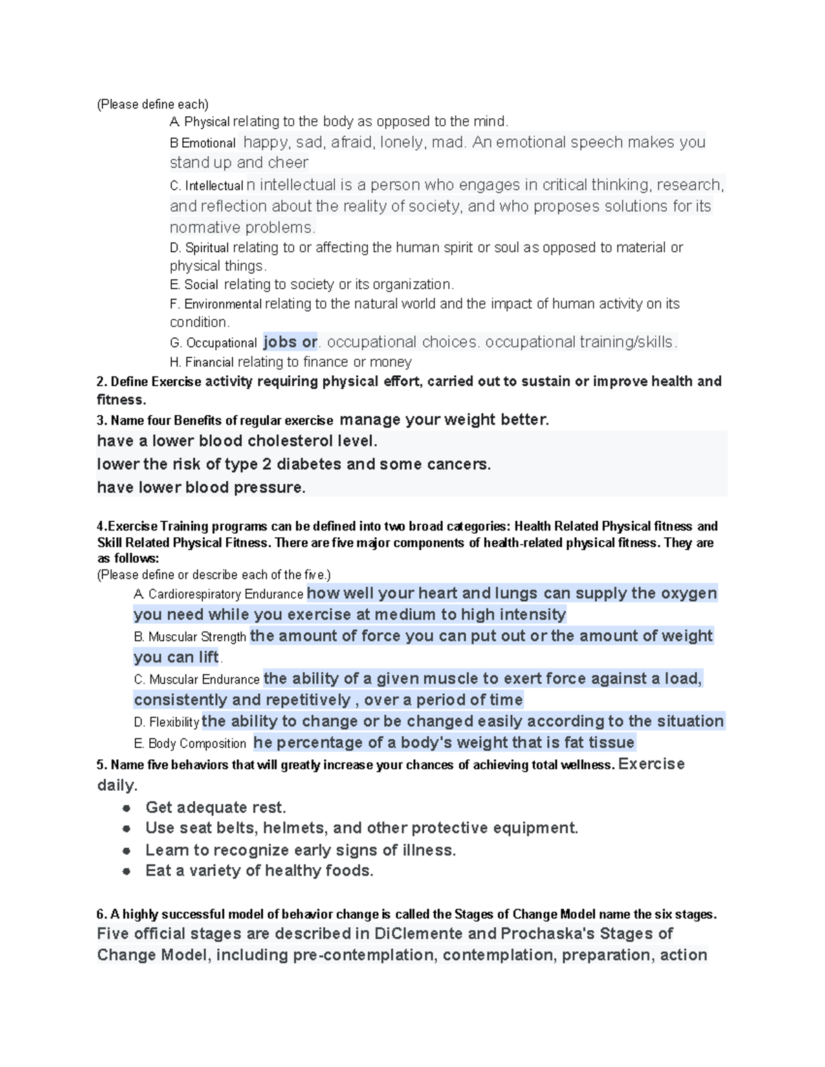 (Please define each) - work - (Please define each) A. Physical relating ...