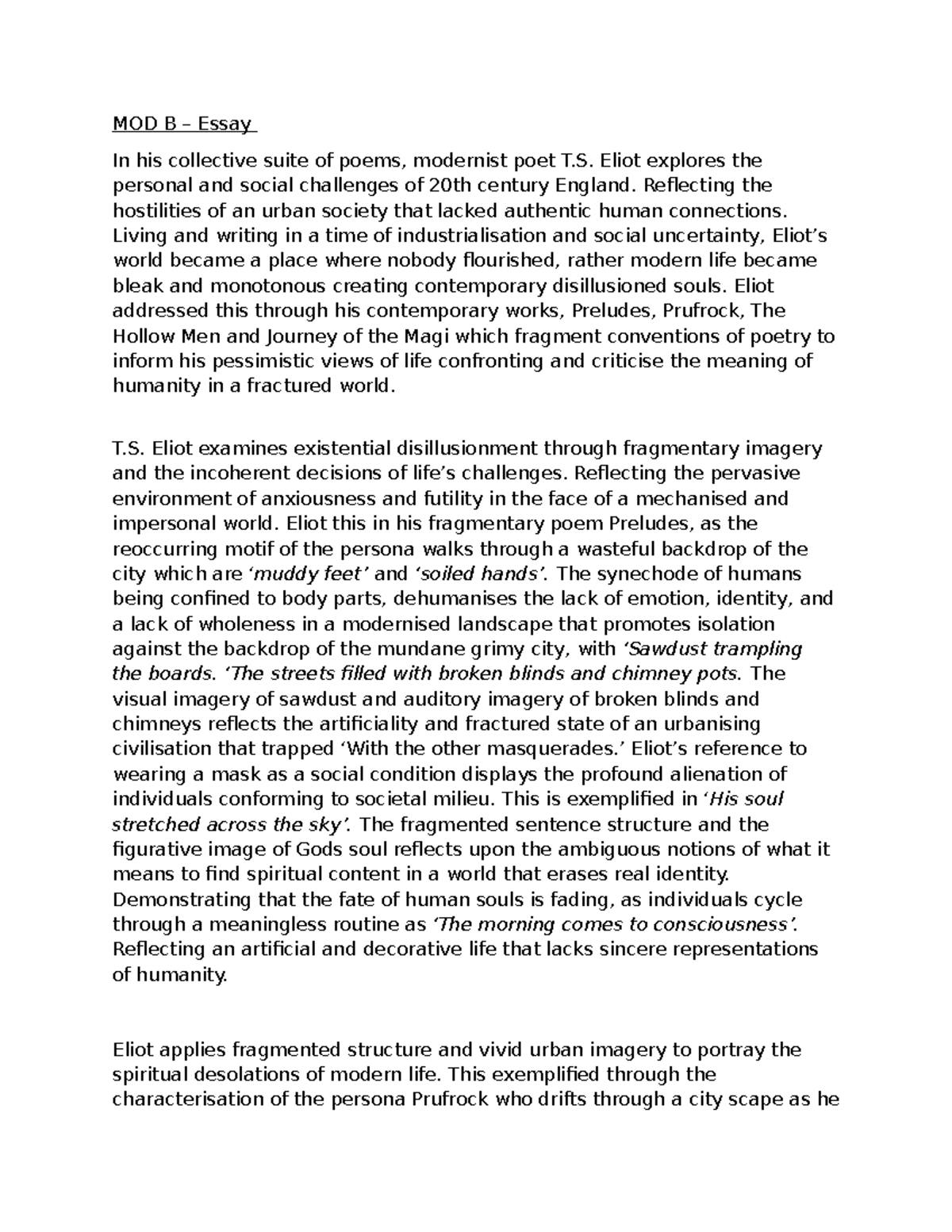 MOD B Essay (Rewritten) - MOD B – Essay In his collective suite of ...