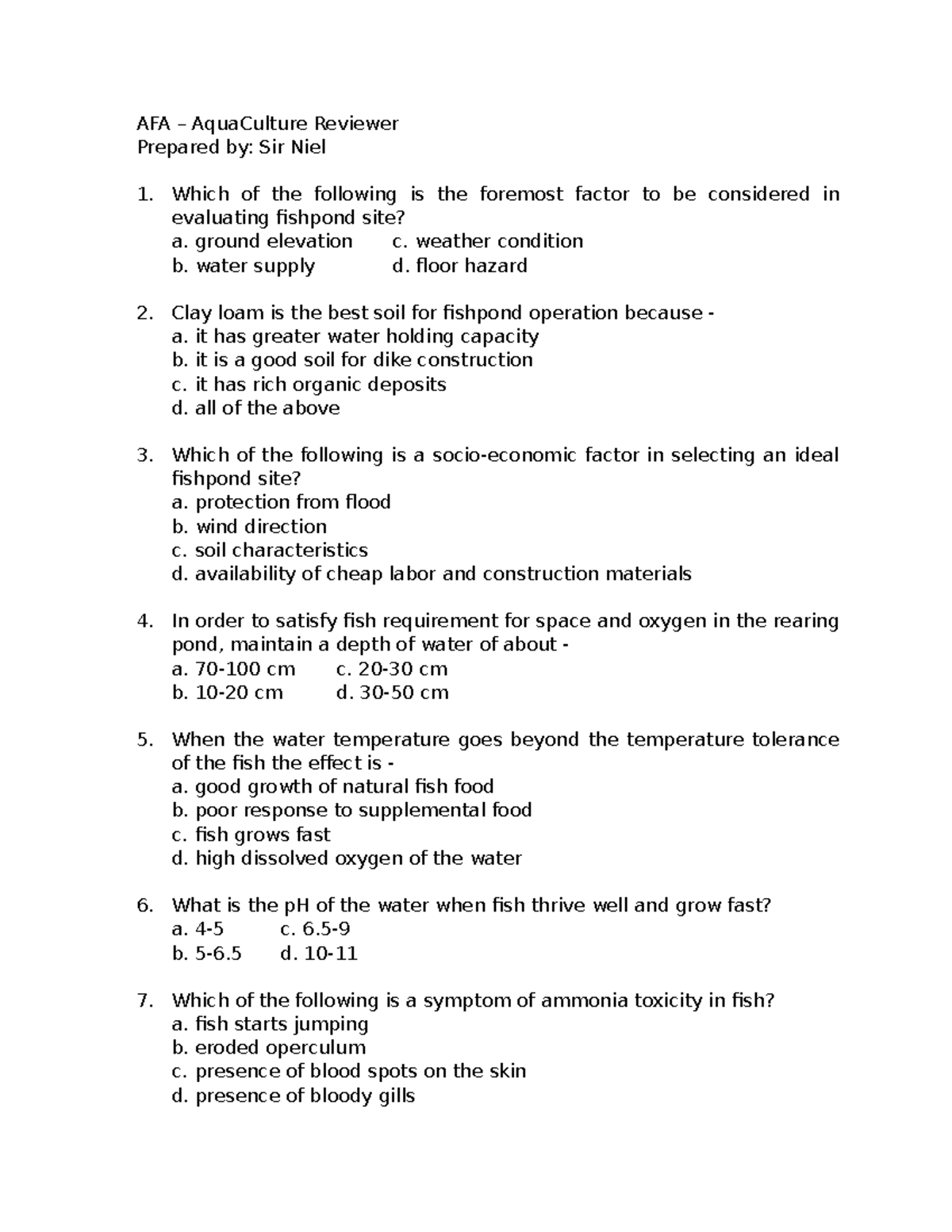 AFA -Aqua Culture - Enjoy!! - AFA – AquaCulture Reviewer Prepared by ...