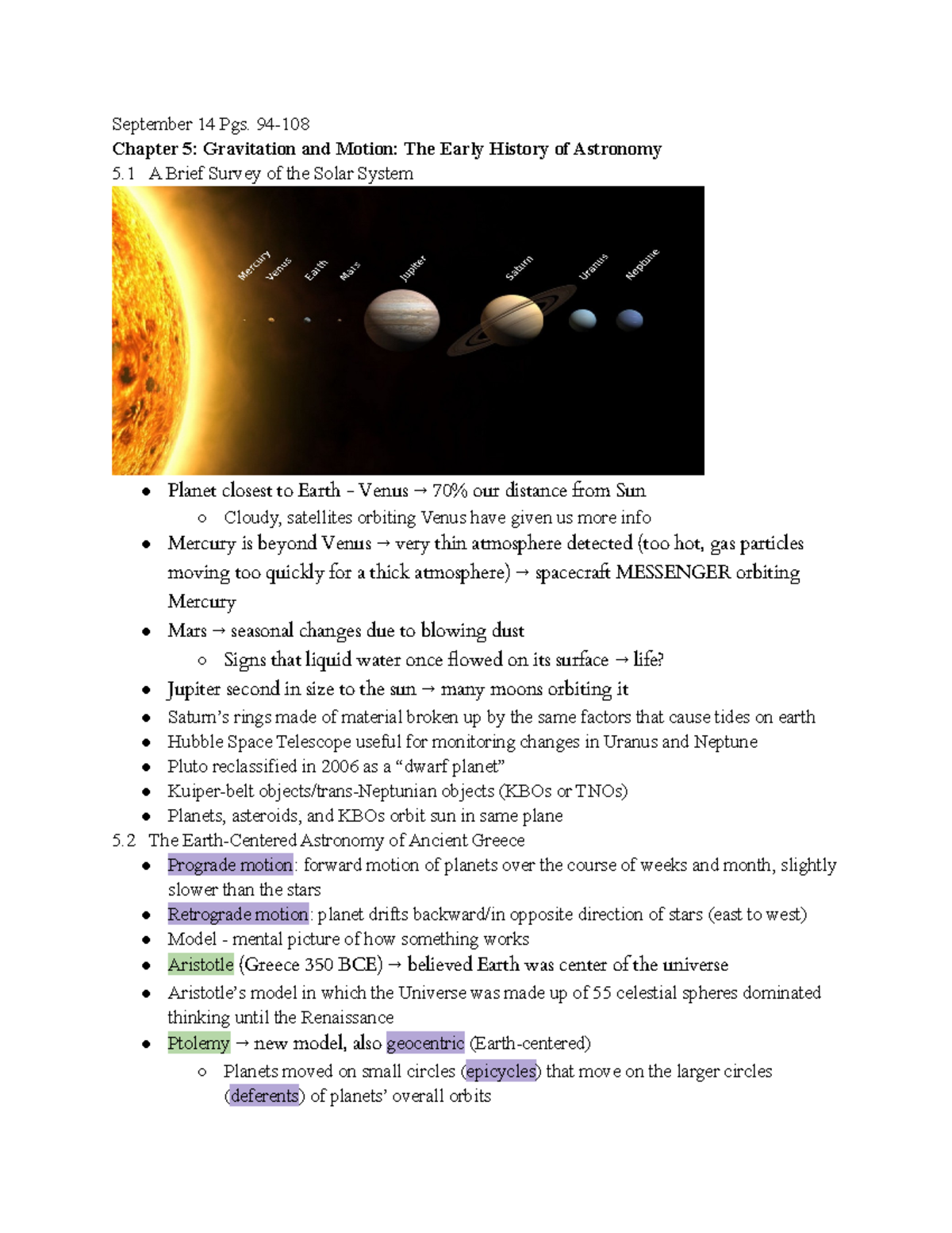Summary The Cosmos: Astronomy in the New Millennium Sep 14 - September ...