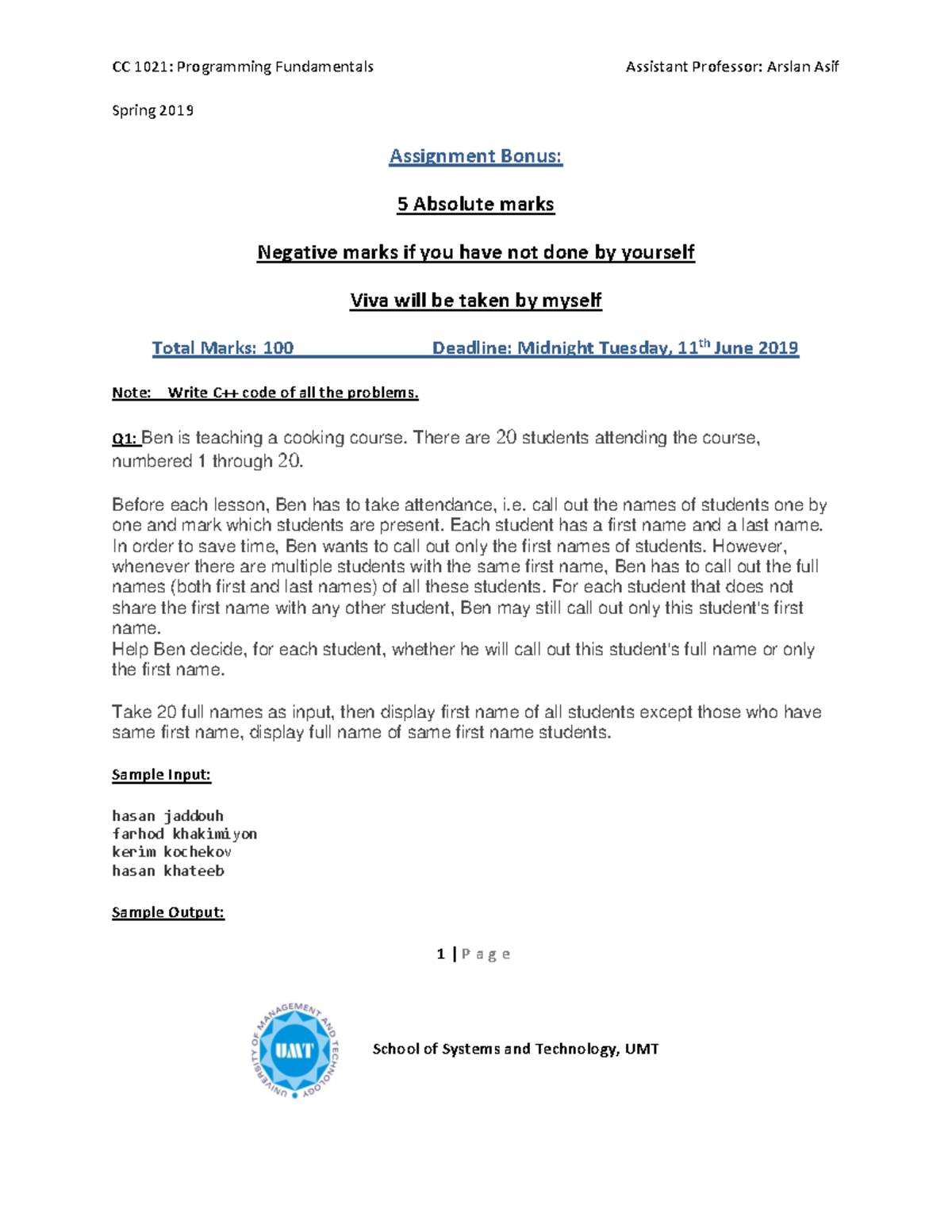 Assign Bonus - this is very helpful - Spring 2019 1 | P a g e ...