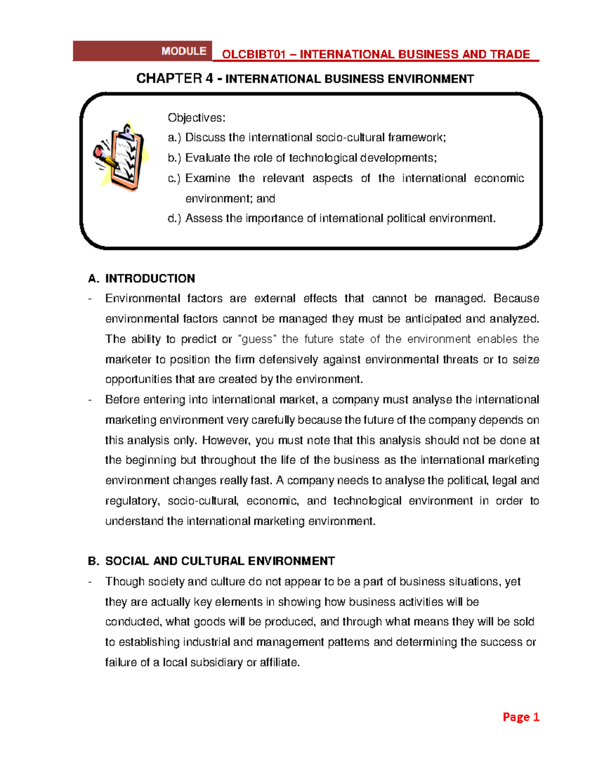 Chapter 4 - International Business Environment