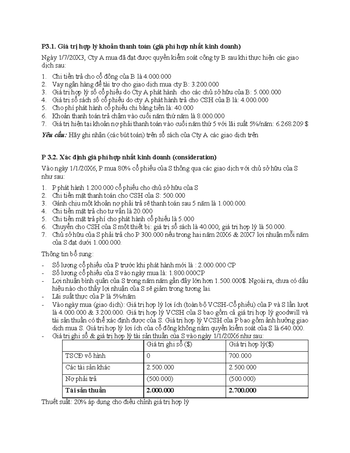 Bai tap lap BCTC IFRS - P3. Giá trị hợp lý khoản thanh toán (giá phí ...