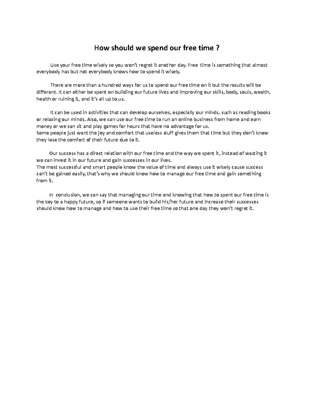 Assignment 2 2 - Math - How should we spend our free time? Use your ...