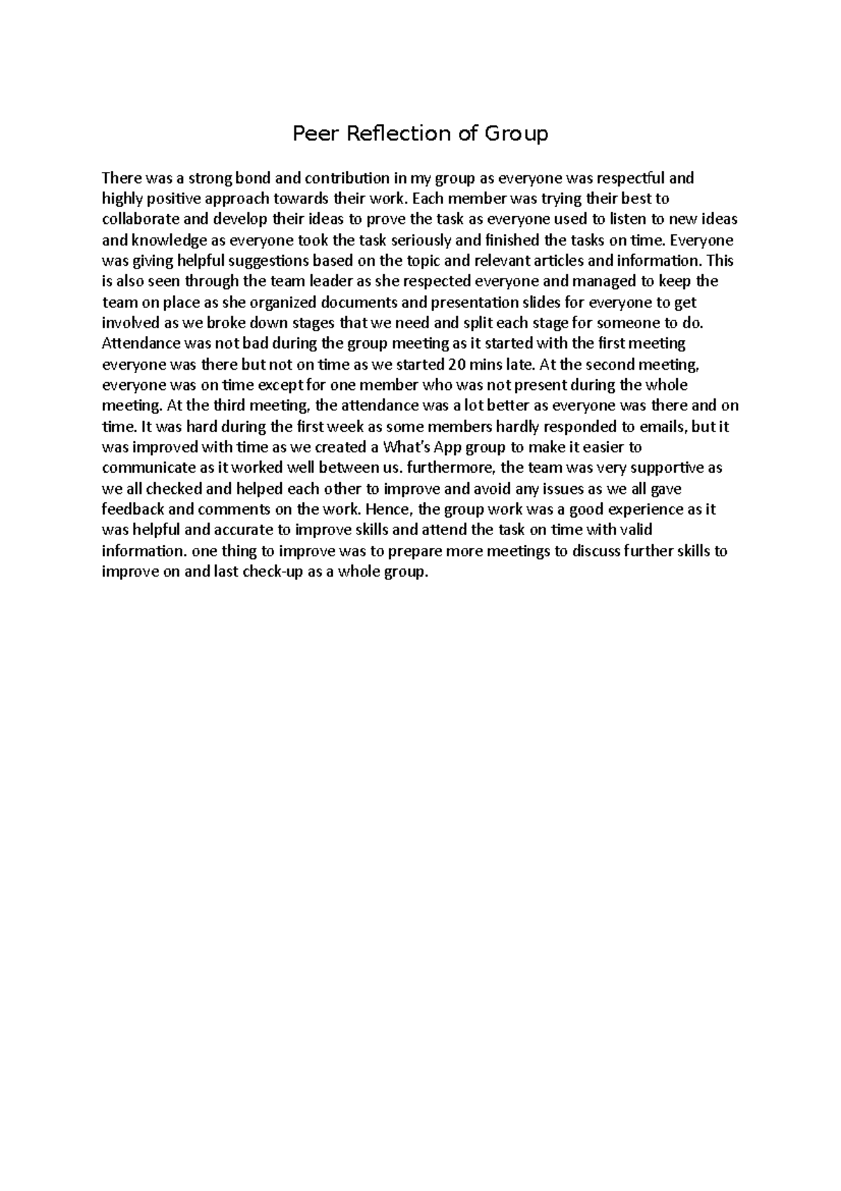 Group reflection - it is good and useful for someone who needs help ...