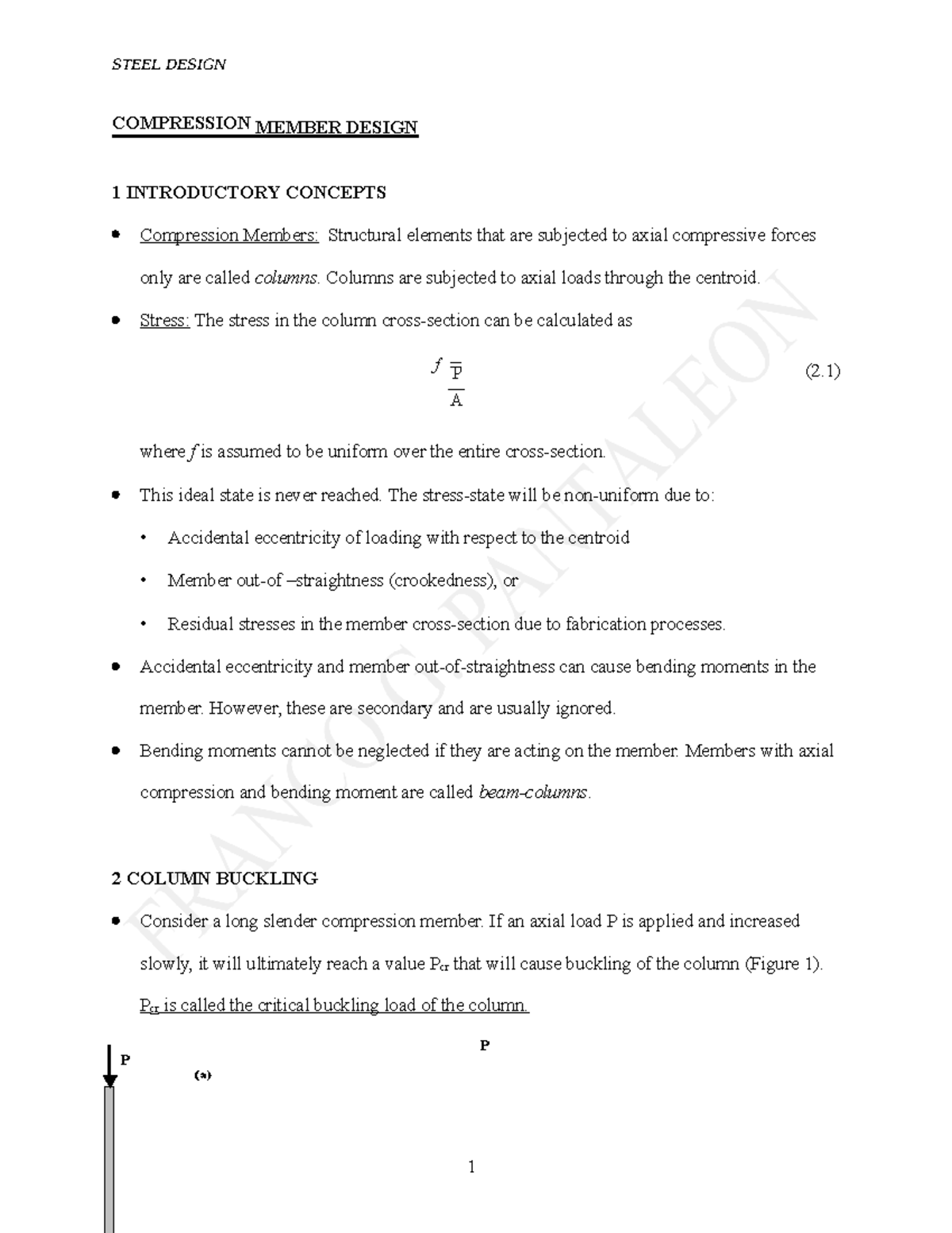 Compression Members Lecture Notes - STEEL DESIGN 1 COMPRESSION MEMBER ...