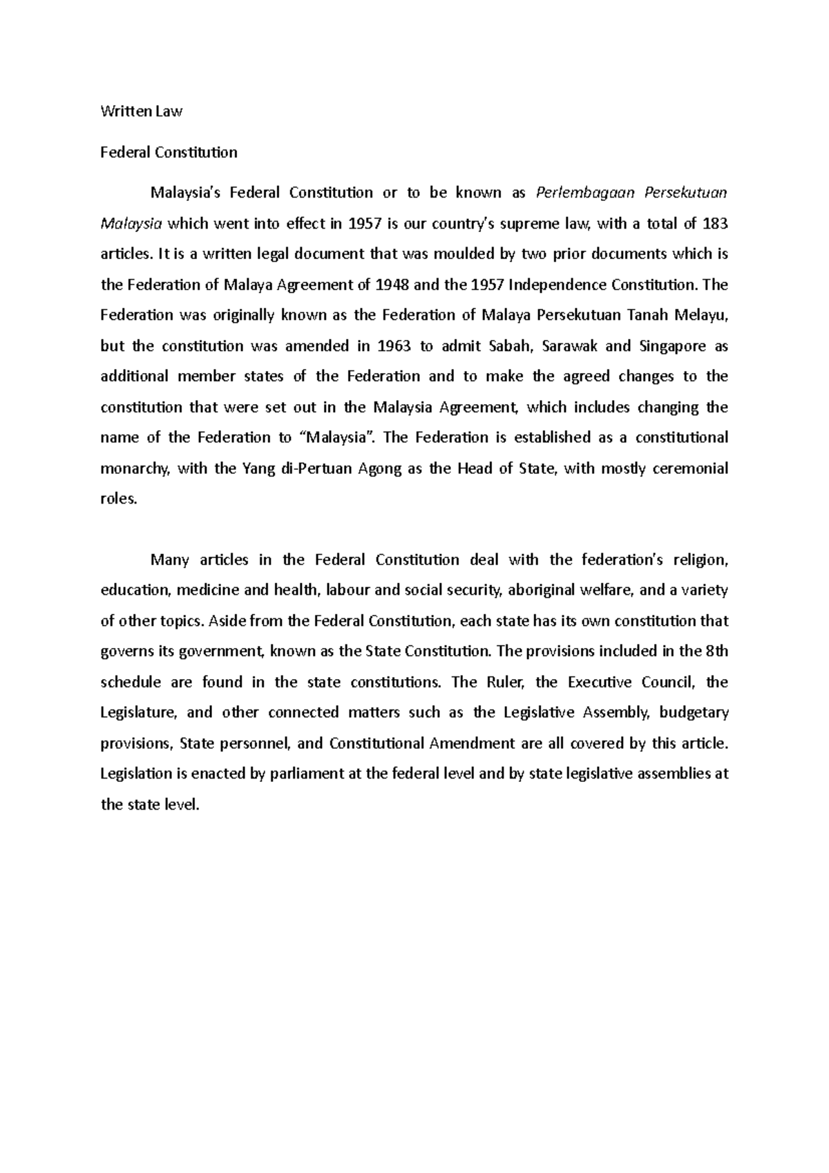 Written Law Federal Constitution - Written Law Federal Constitution ...