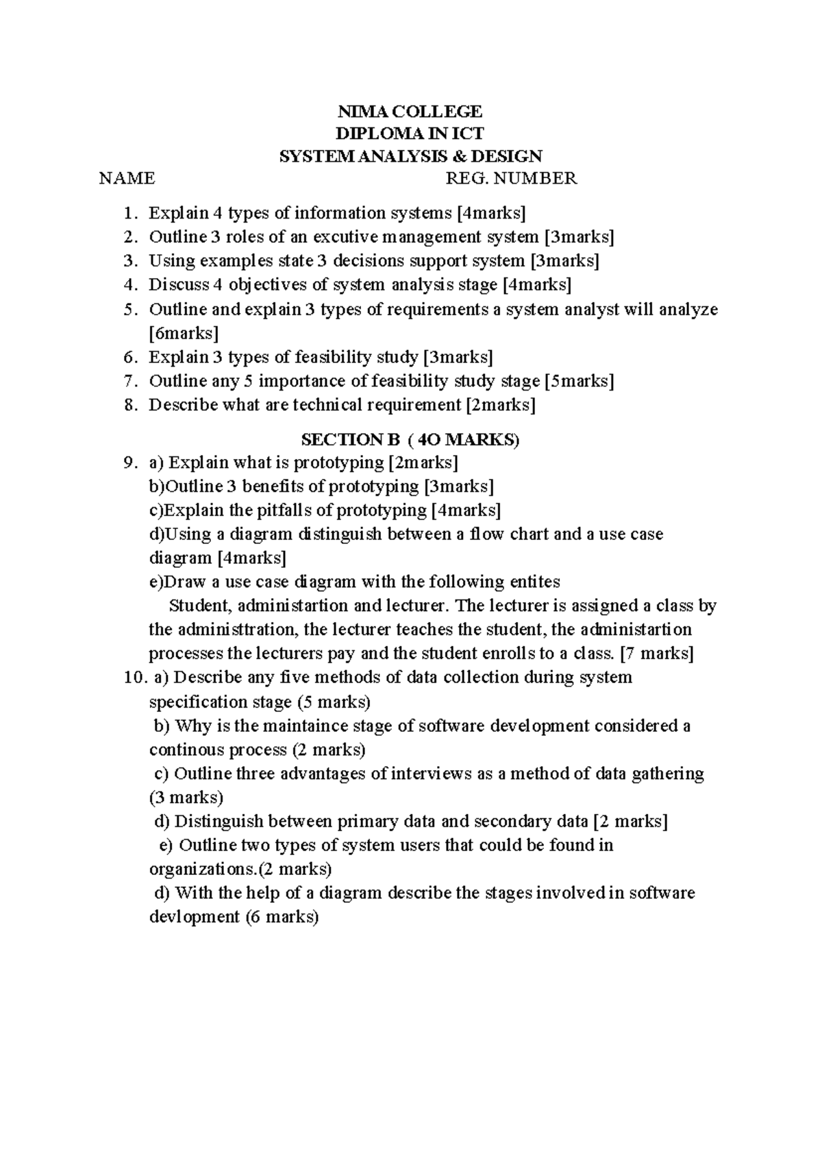 SAD - past questions on system analysis and design - NIMA COLLEGE ...