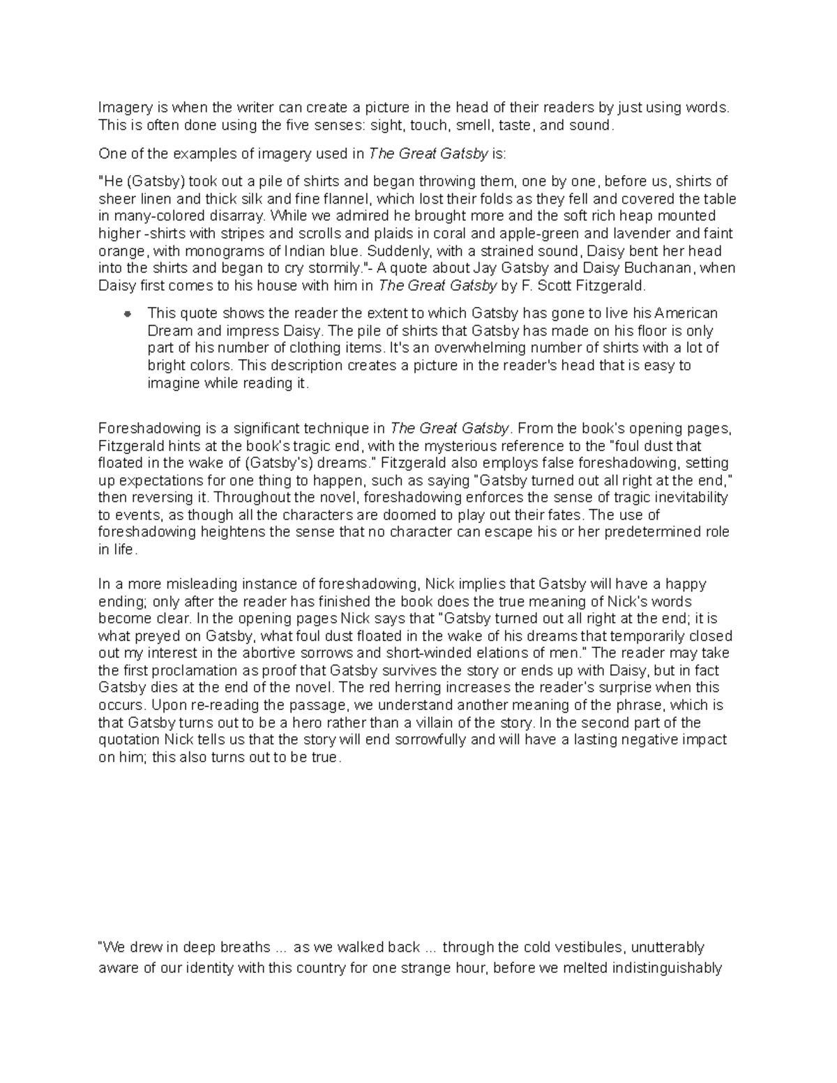 The Great Gatsby - Imagery is when the writer can create a picture in ...