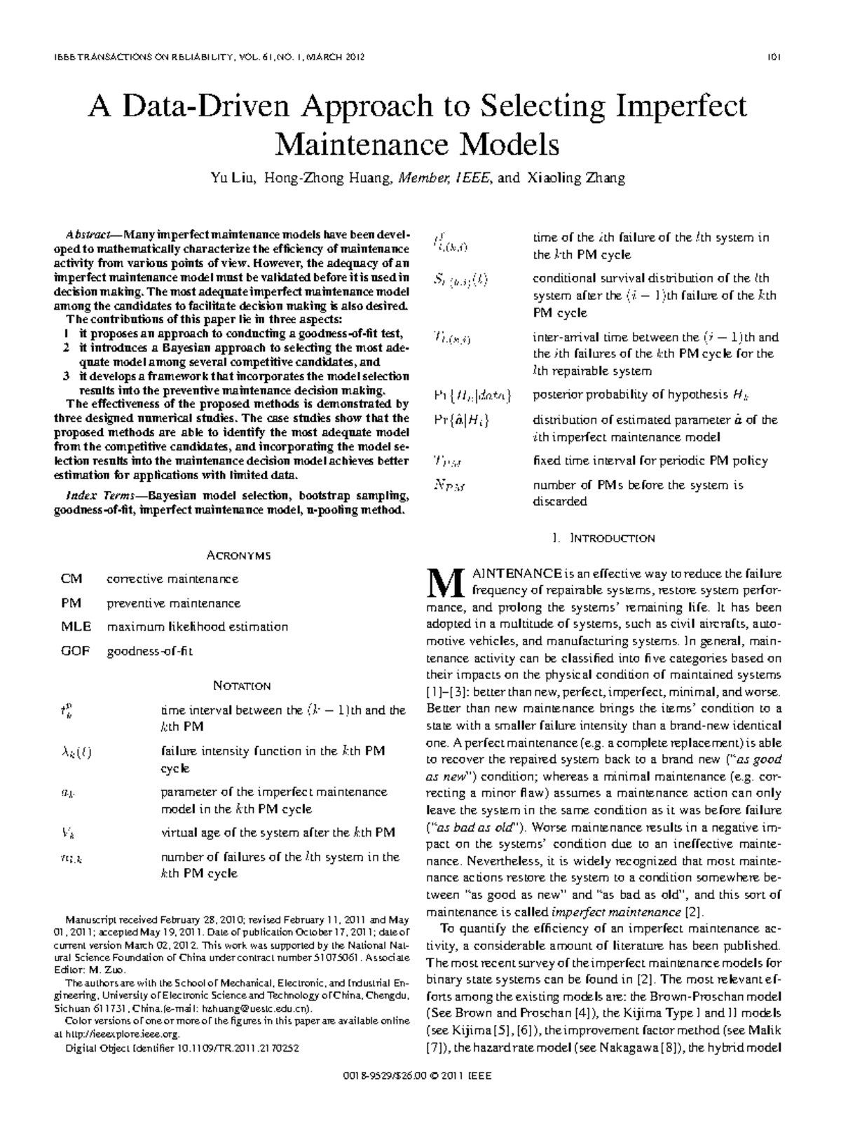 Tr - Maintenance - IEEE TRANSACTIONS ON RELIABILITY, VOL. 61, NO. 1 ...
