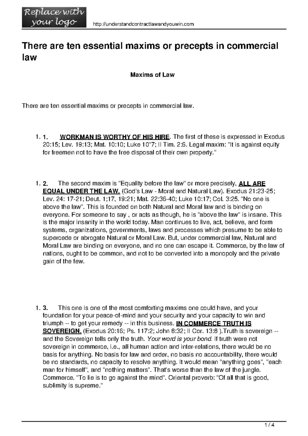 Ten essential maxims precepts commercial law - There are ten essential ...