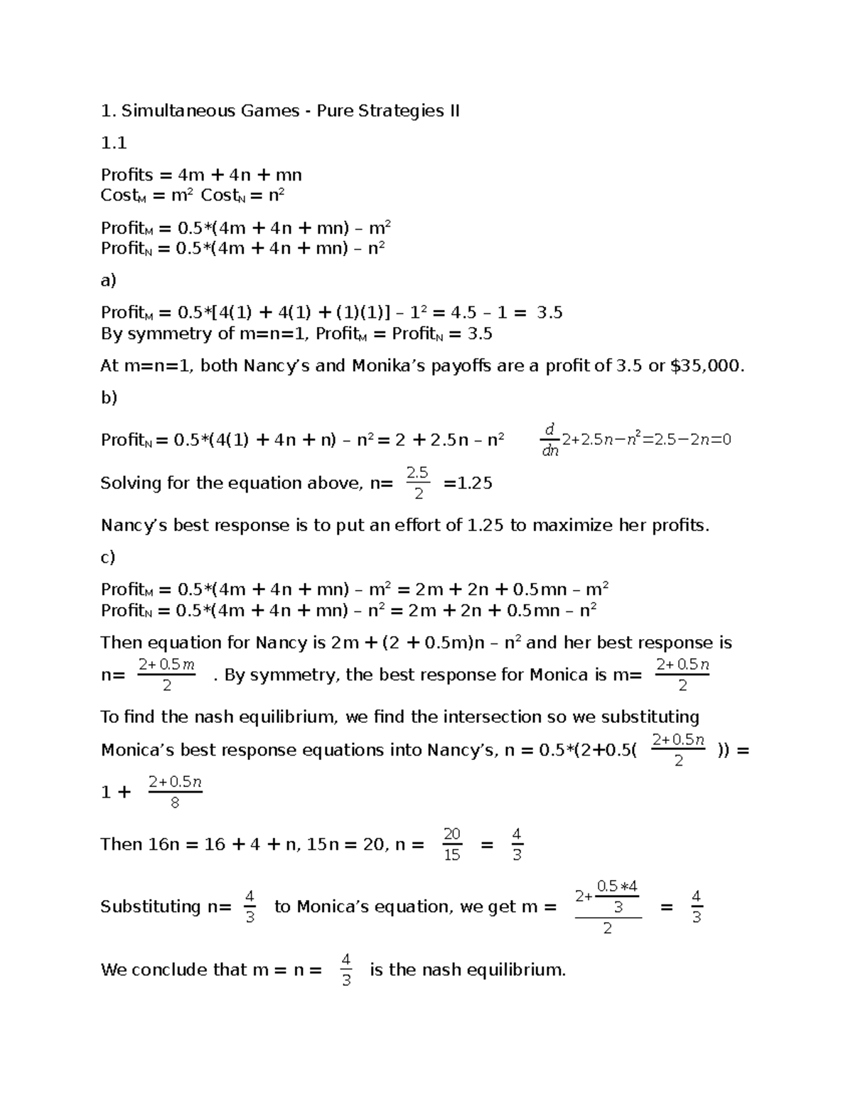 ECON-2214-P2 - Assignment solution - Simultaneous Games - Pure ...