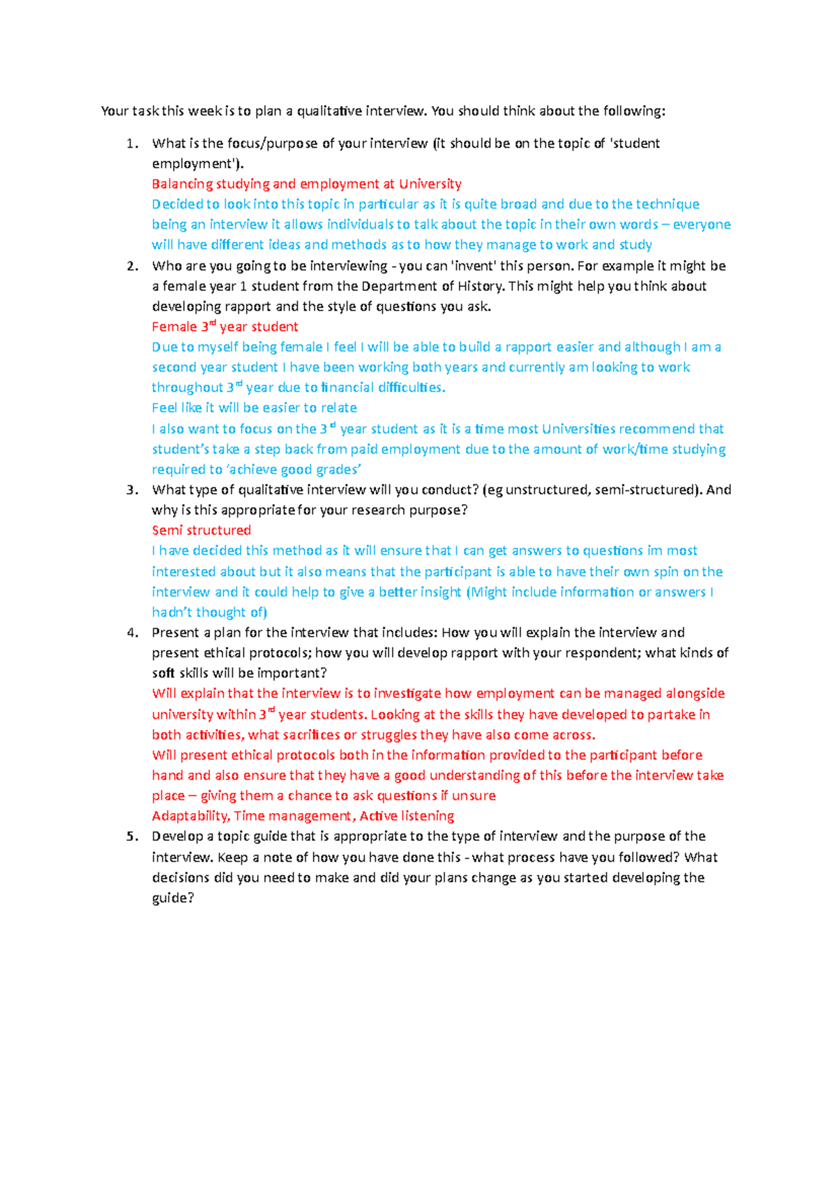 My own topic guide - Employment - Your task this week is to plan a ...