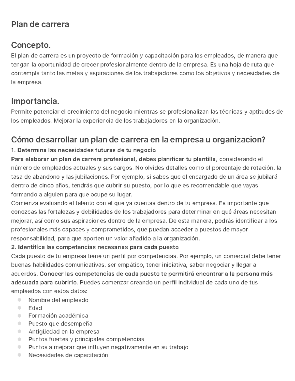 Plan de carrera - Plan de carrera Concepto. El plan de carrera es un proyecto de - Studocu