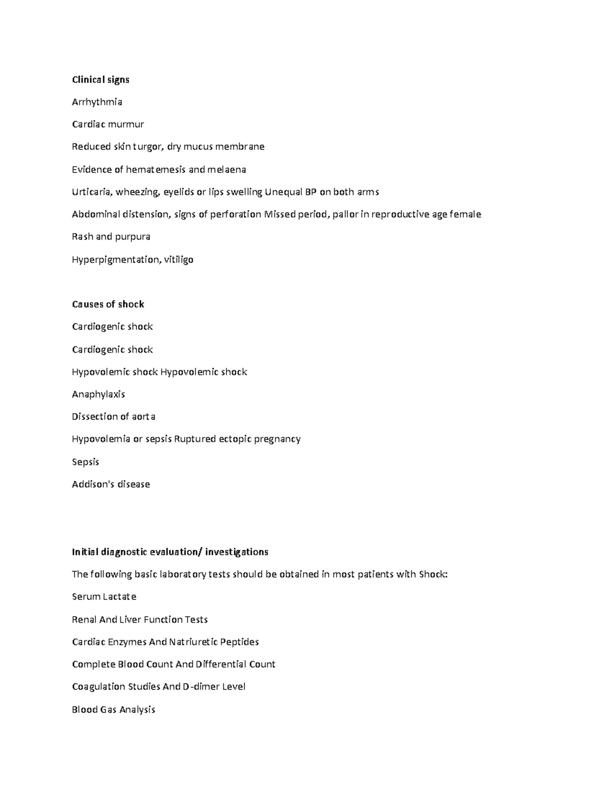 Shock 5 - These are lecture notes - Clinical signs Arrhythmia Cardiac ...