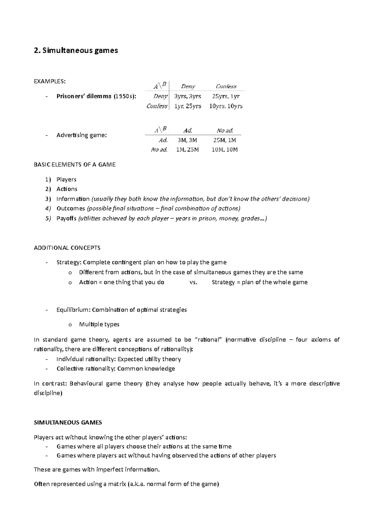 2. Simultaenous Games - class notes (daniel navarro) - 2. Simultaneous ...