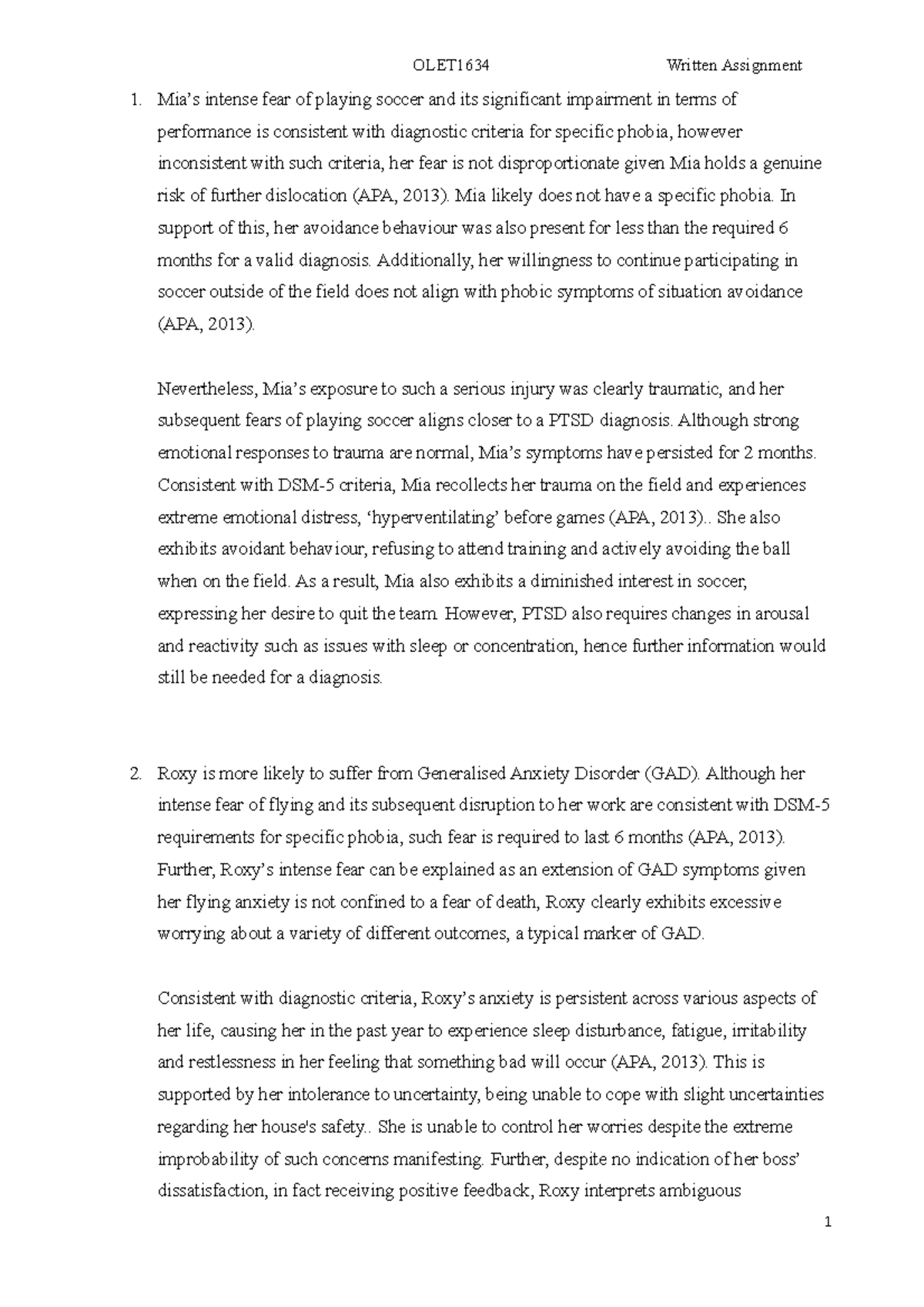 OLET1634 Written Assignment - OLET1634 Written Assignment Mia’s intense ...